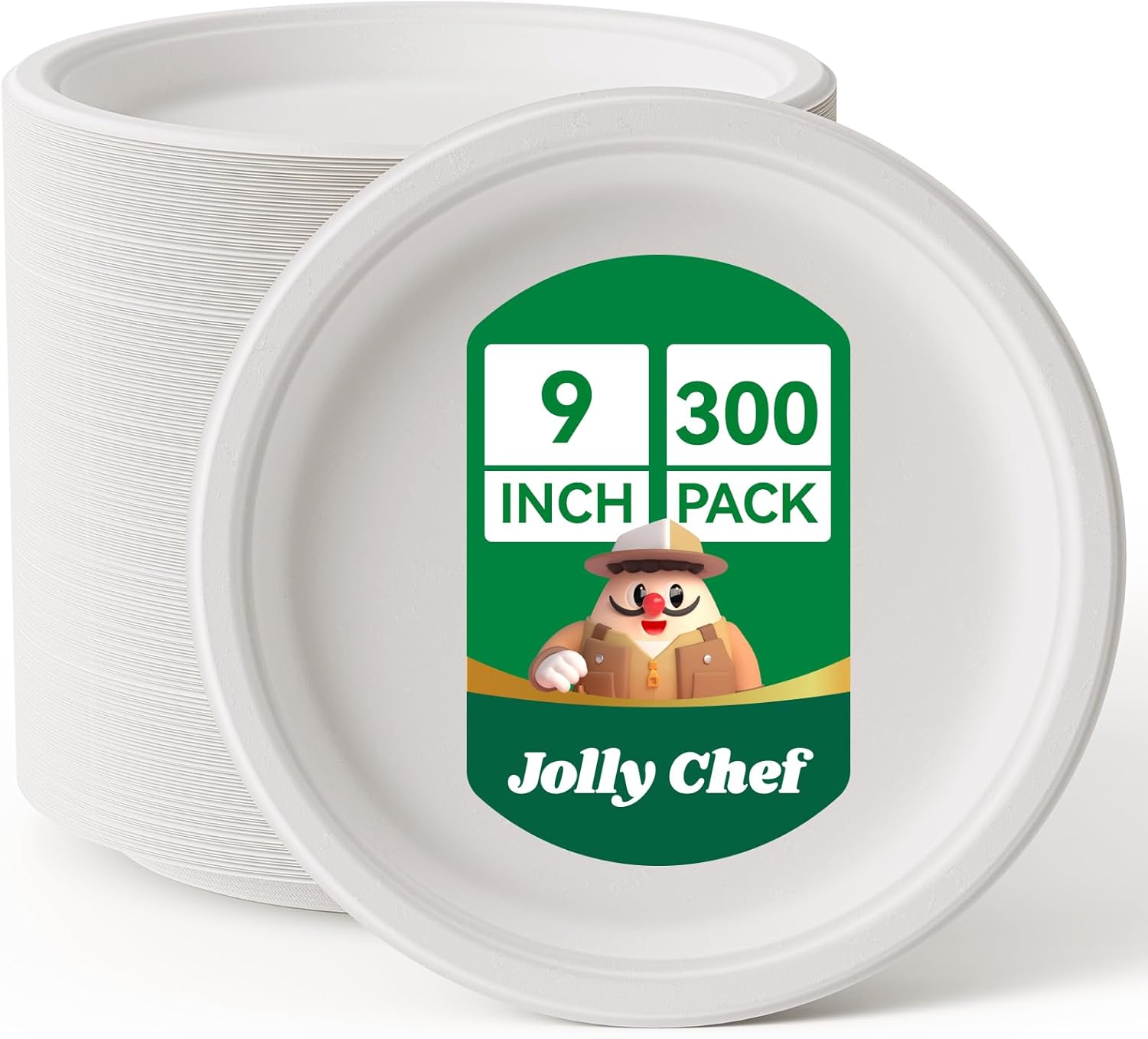 JOLLY CHEF Compostable Heavy Duty Plates 9 Inch [150 Pack] Eco-Friendly ...