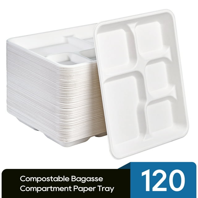 JOLLY CHEF Disposable Compostable 5 Compartment Paper plates, 10*8 inch ...