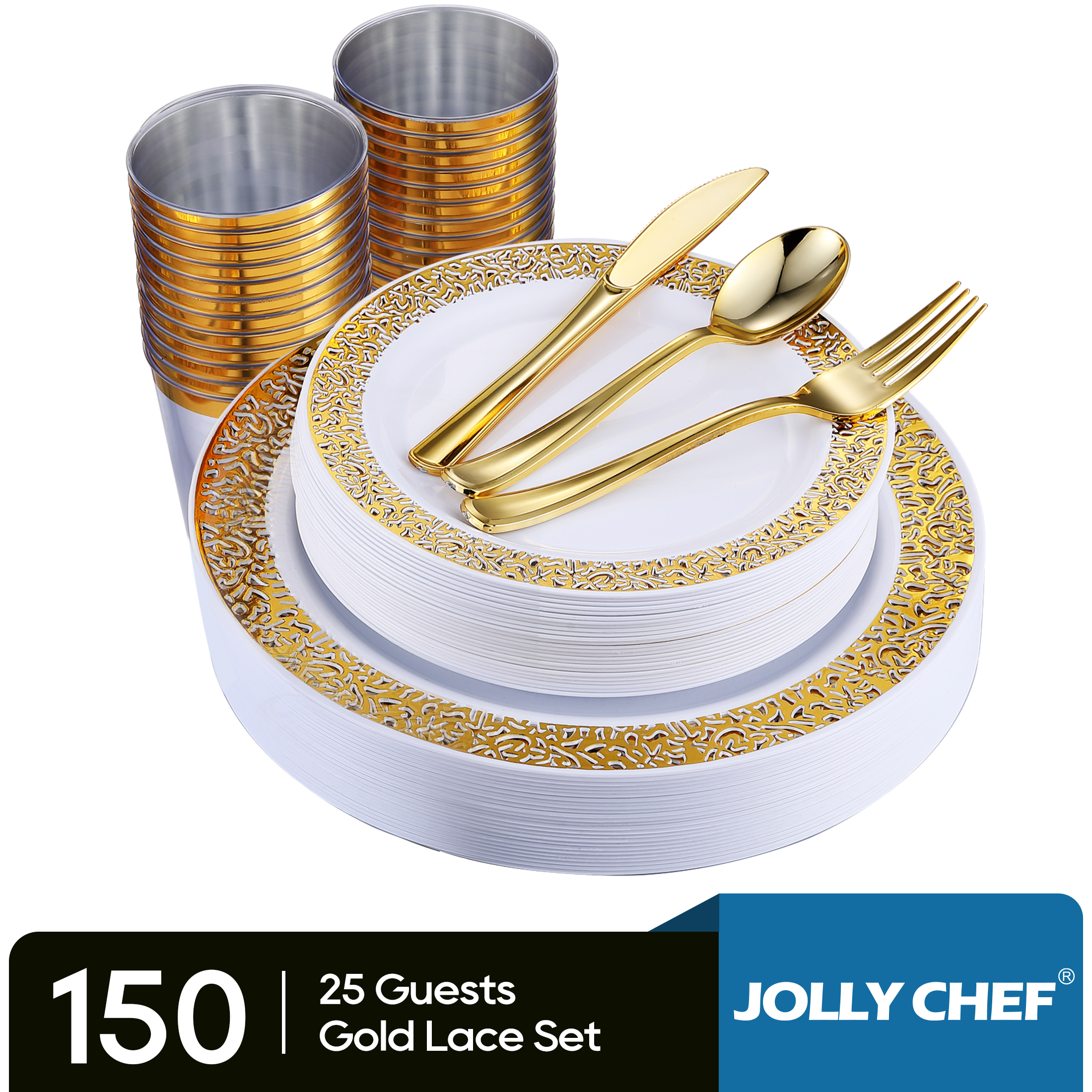 Crown Display 60 Pcs Ivory & Gold Plastic Disposable Dinnerware Set ...