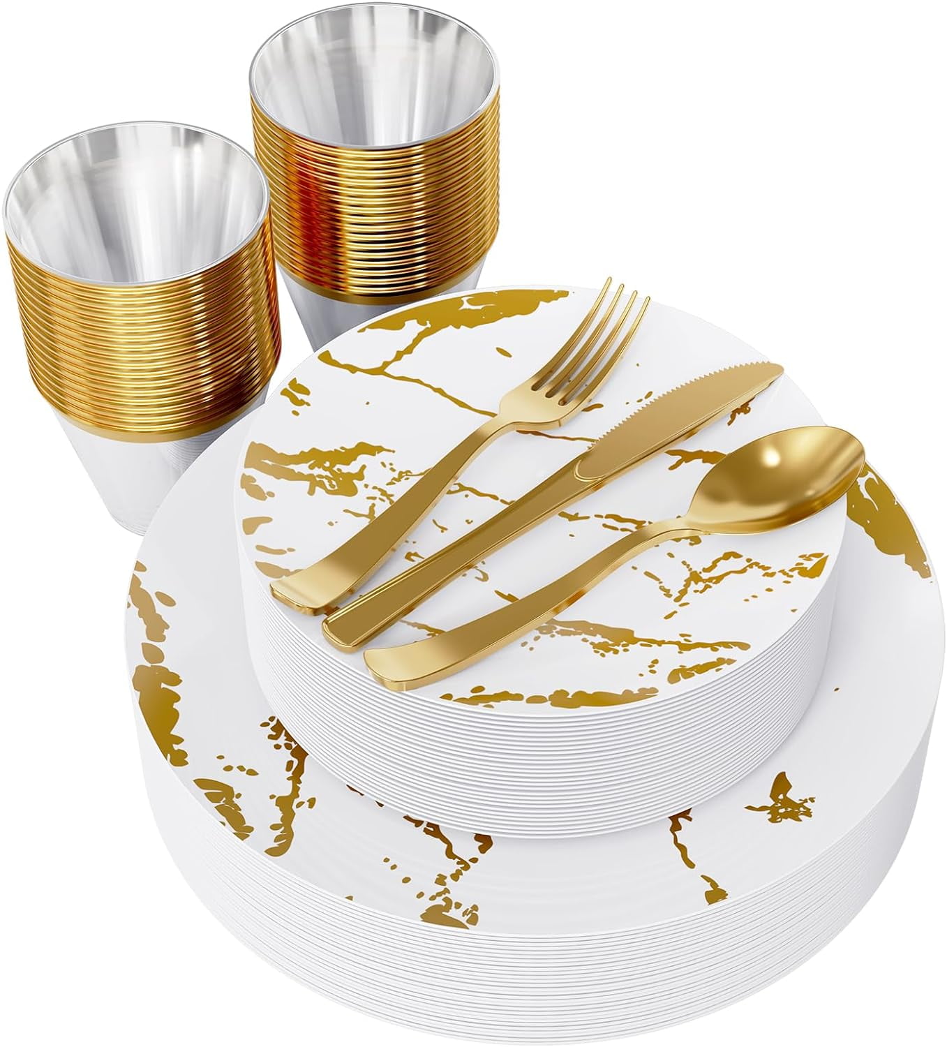 JOLLY PARTY 180PCS Disposable Dinnerware Set 30 Guest, 60 White and ...