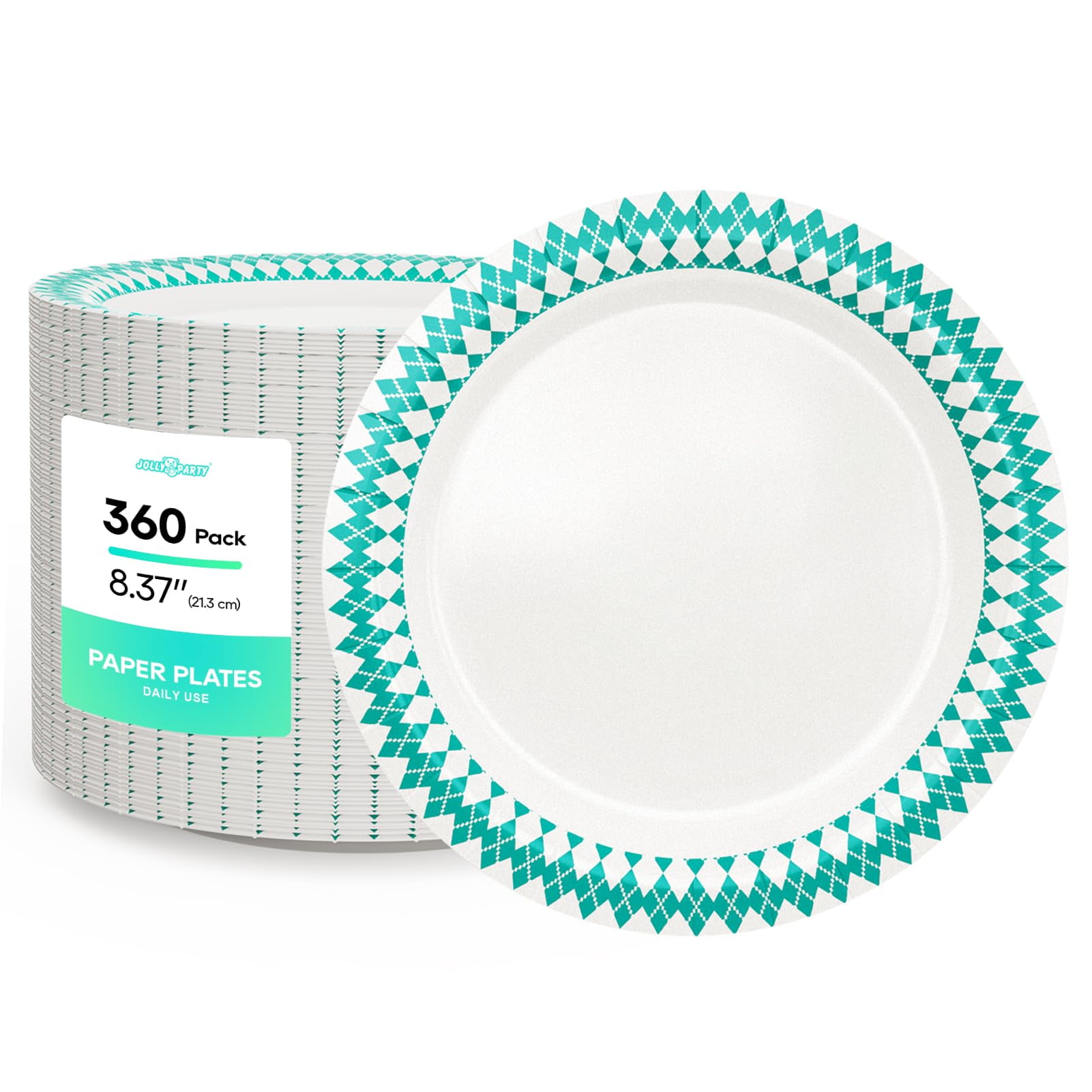 JOLLY PARTY 8.37 inch Disposable Paper AFN1Plates, 360 Count Dinner ...