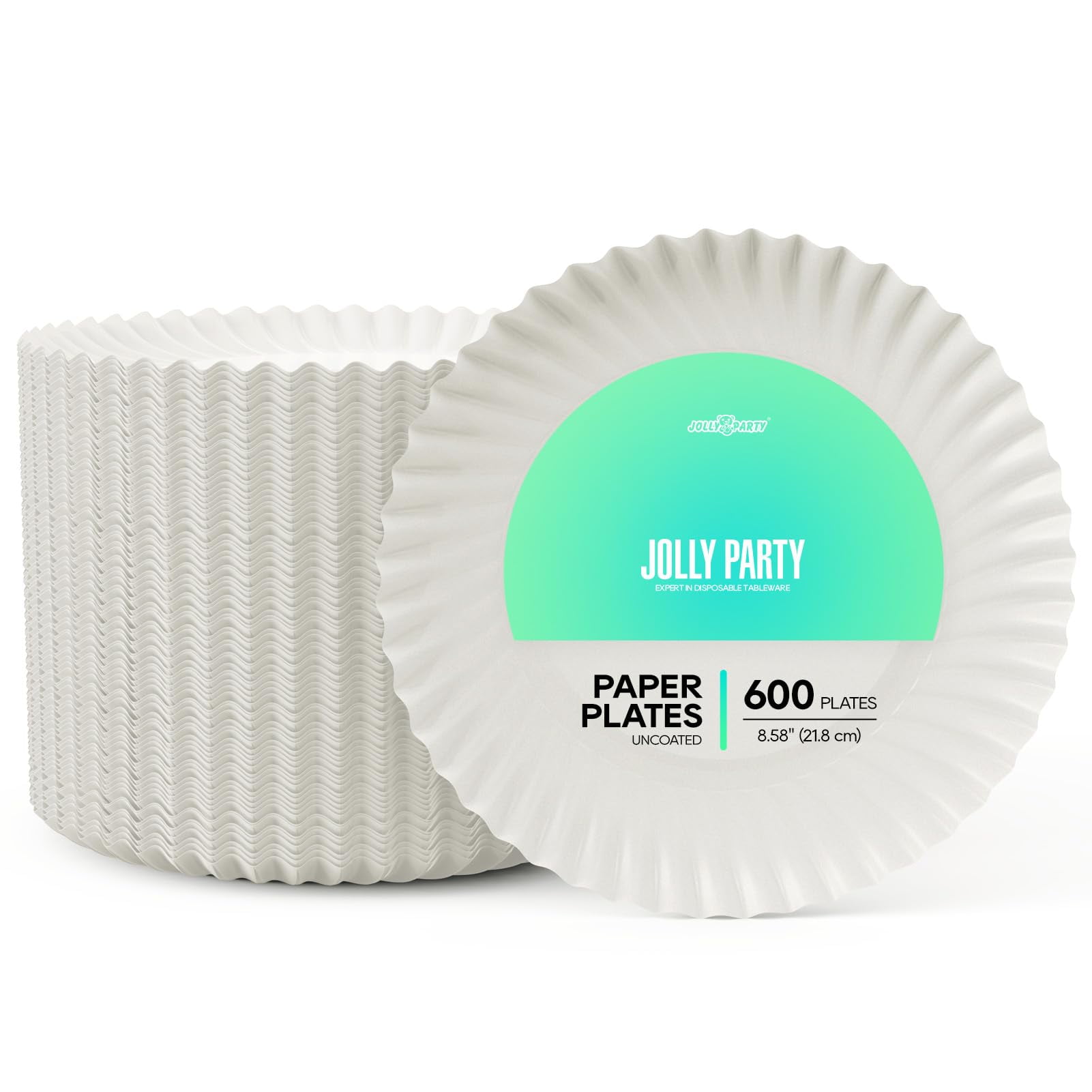 JOLLY PARTY 8.5 inch Paper Plates AFN1Uncoated,600 Count Everyday ...
