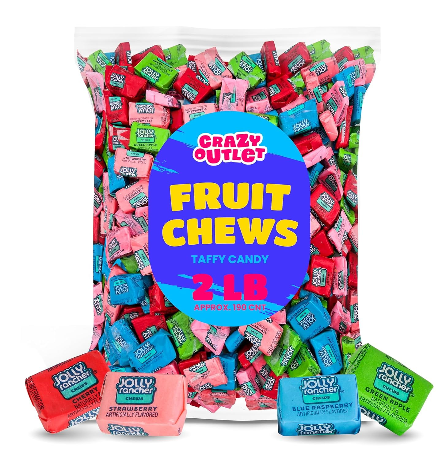 JOLLY RANCHER Chewy Fruit Candy, Assorted Flavors, 2lb Bulk Pack ...