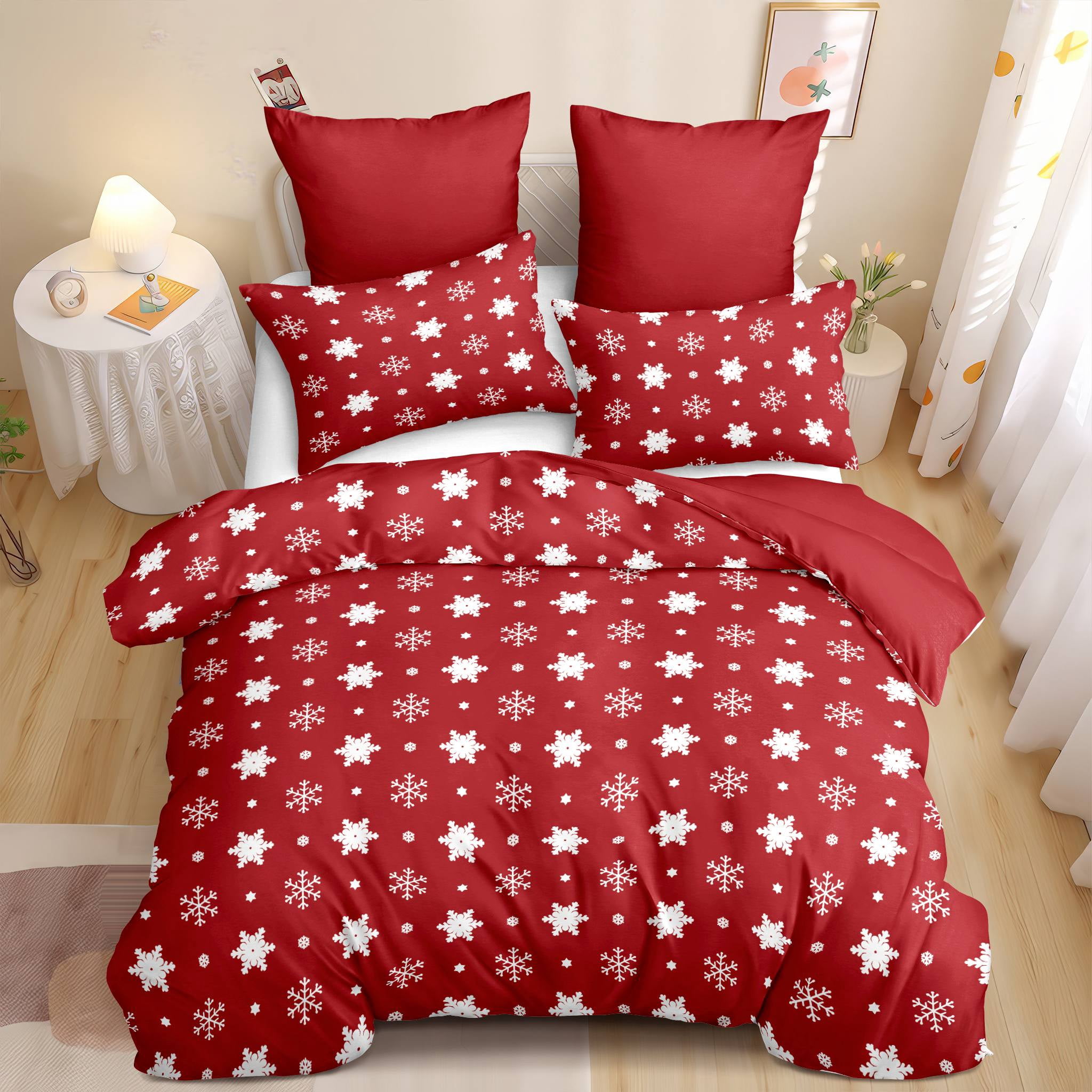 JOLUSERE Red Christmas Comforter Twin Set,2 Pcs Christmas White Snow ...