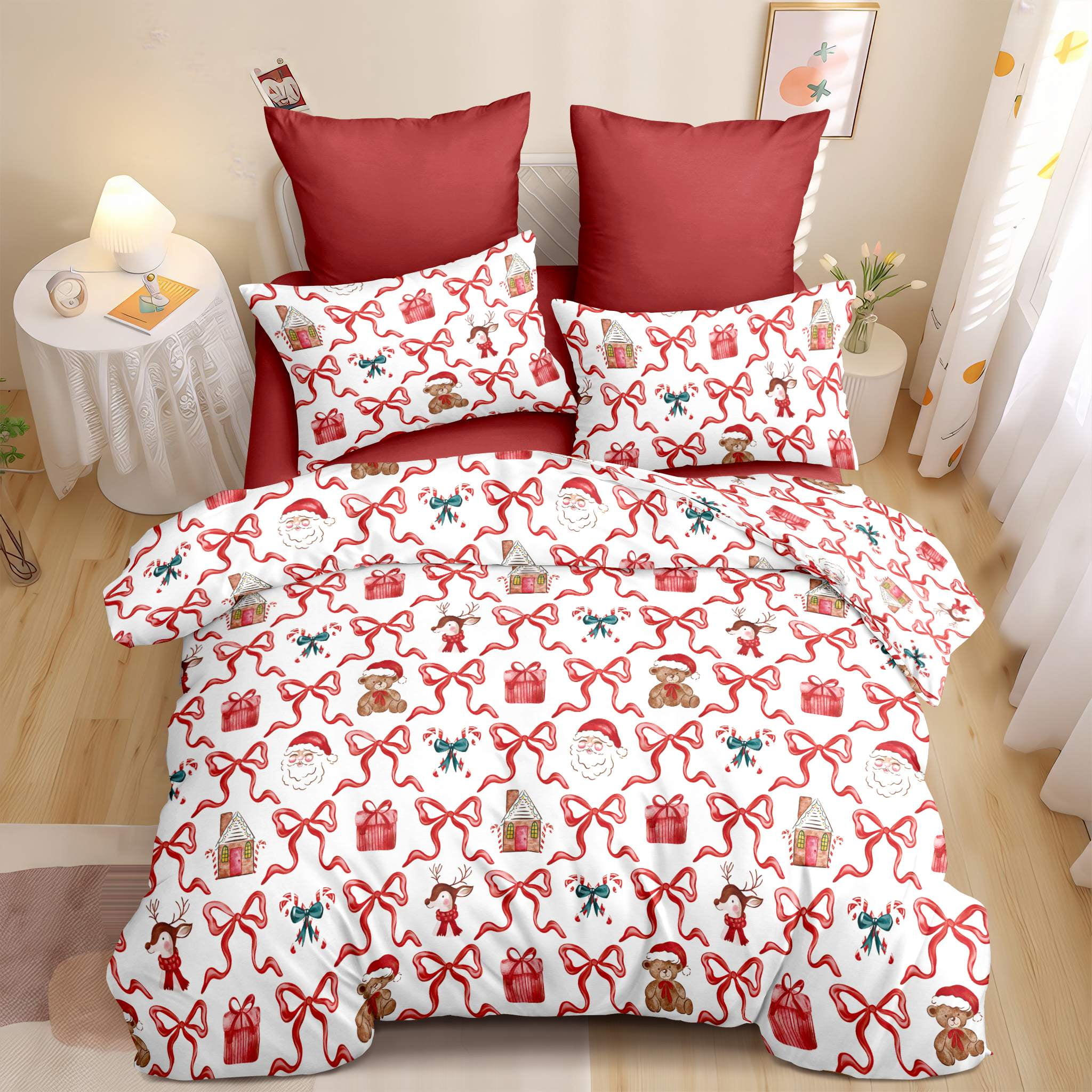 JOLUSERE Red White Christmas Gift Comforter King Set, 3 Pcs Christmas ...