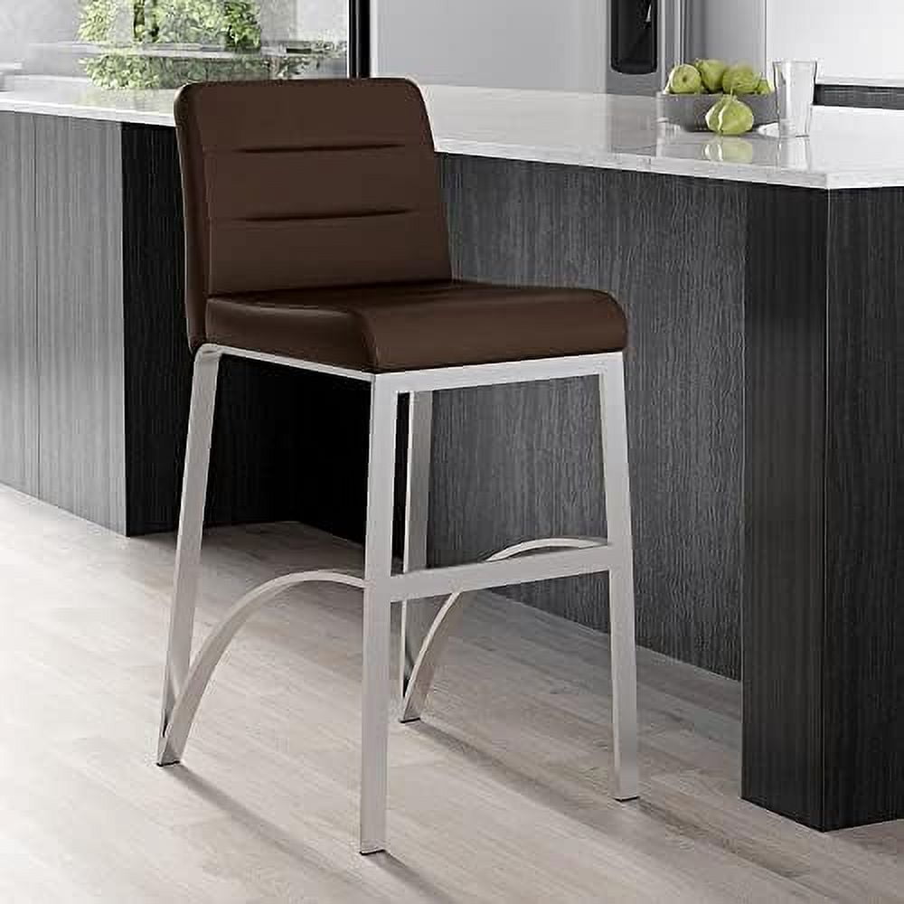 JOMA Lynx Stool Soft Dark Blue Leatherette Seat Brushed Stainless Steel ...