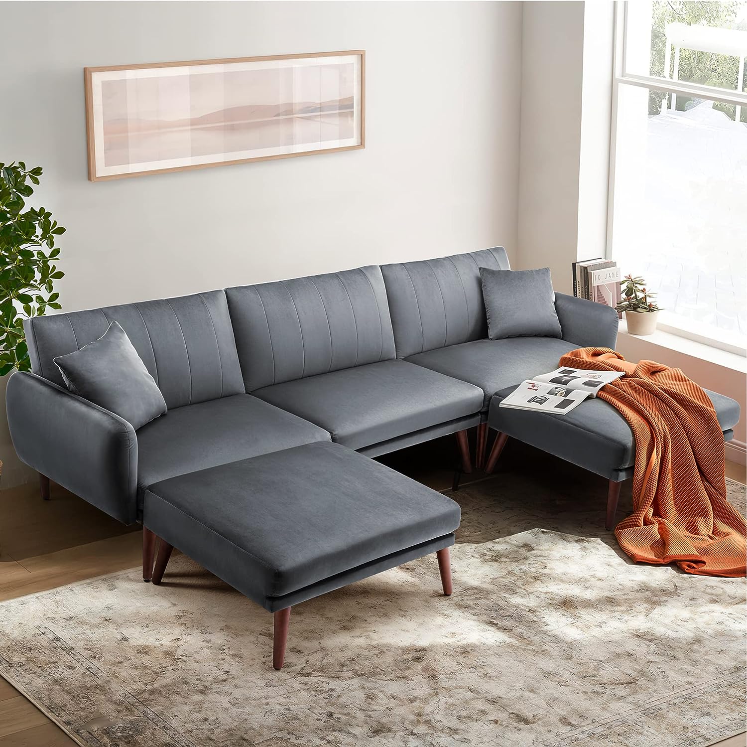 JOMEED Convertible Sectional Sofa Couch, Modern Oversized Velvet Fabric ...