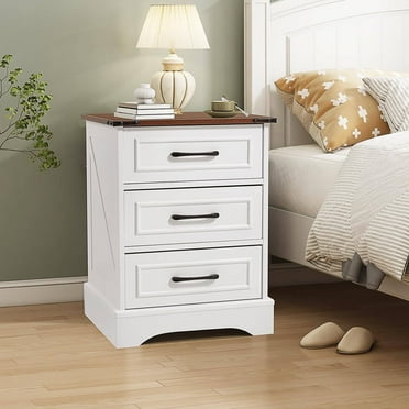 Brown Night Stand Set of 2, Rustic End Table with Charging Station ...