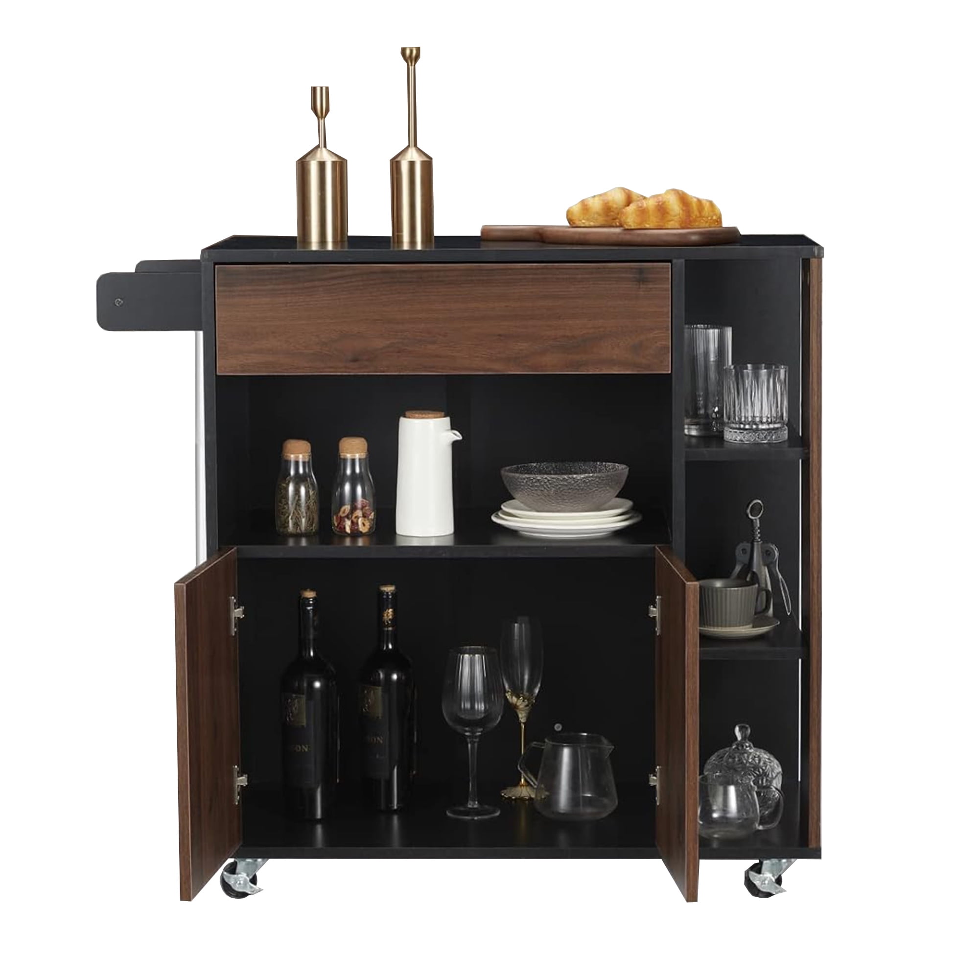 JOMEED Home Kitchen Island Rolling Cart with Storage Drawers and Towel ...