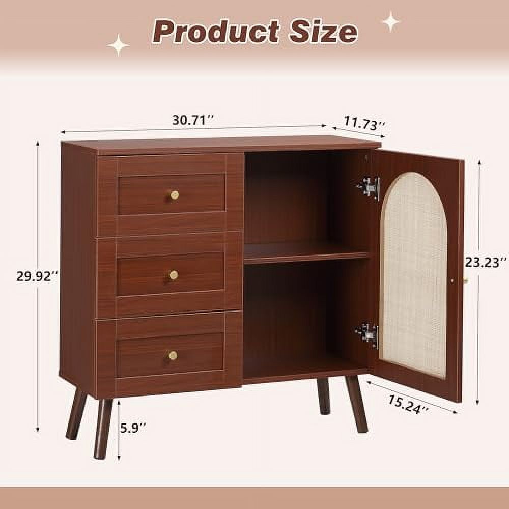 JOMEED Rattan Small Storage Cabinet with 3 Drawers and Door, Accent ...