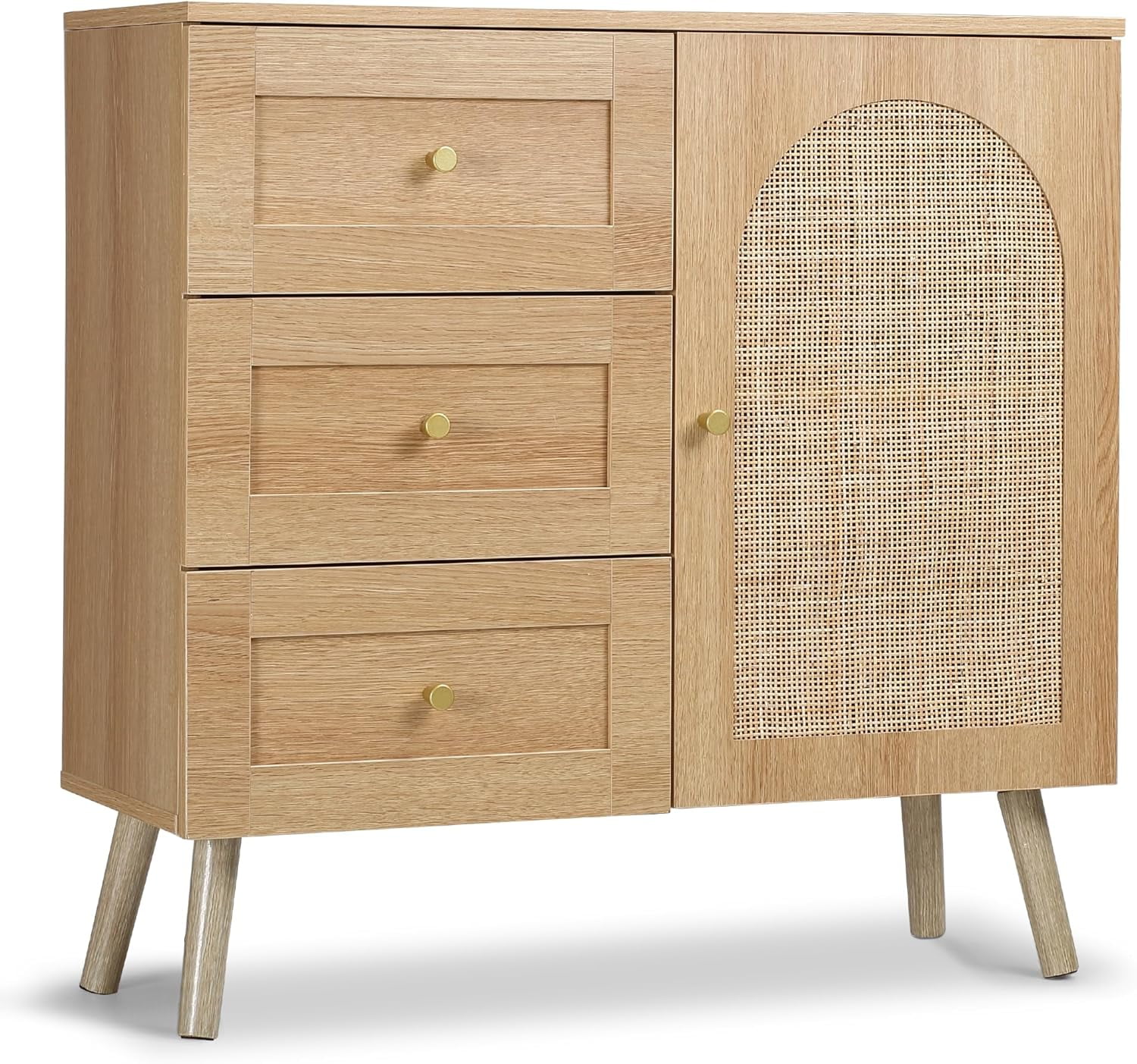 JOMEED Rattan Small Storage Cabinet with 3 Drawers and Door, Accent ...