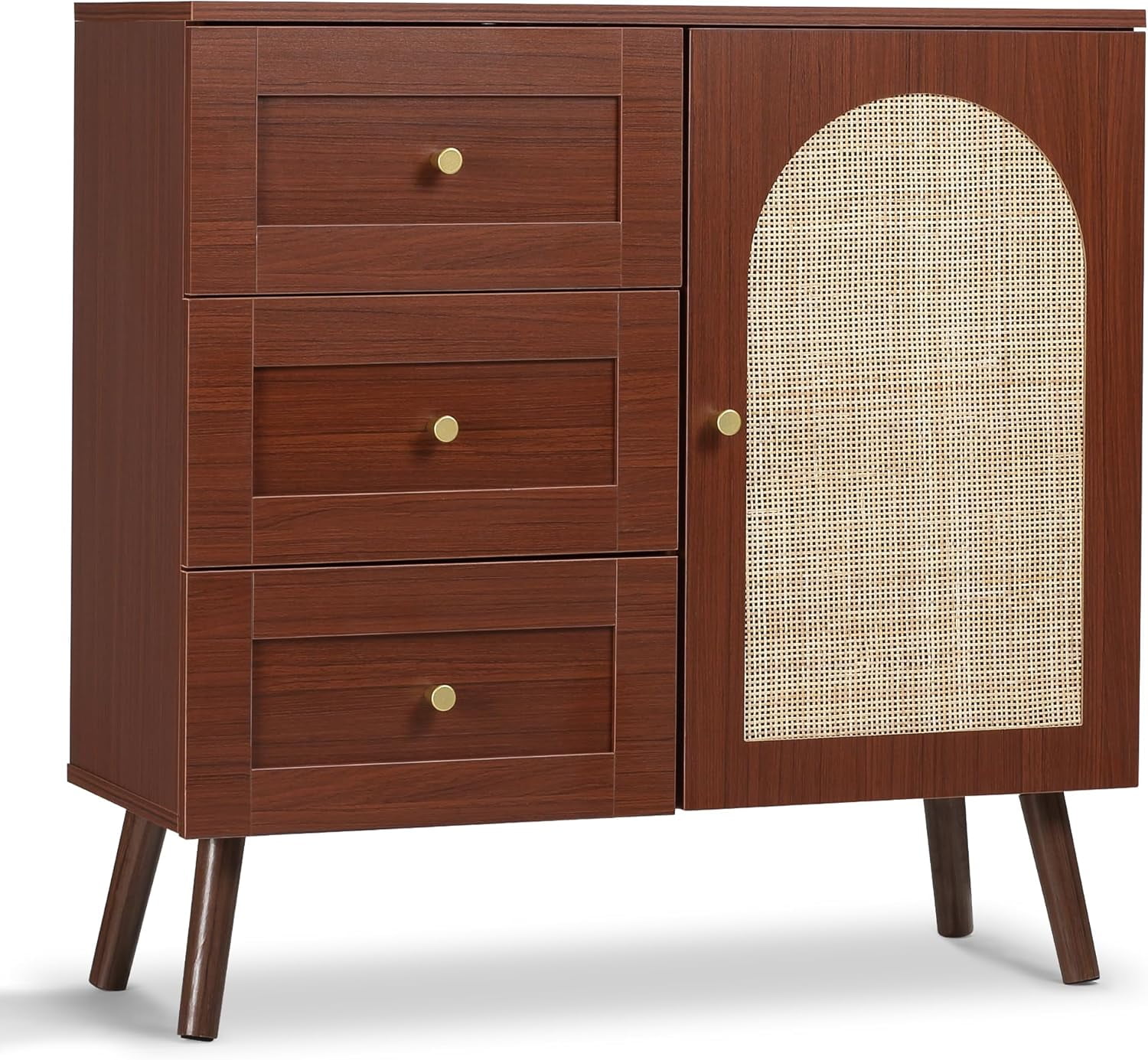 JOMEED Rattan Small Storage Cabinet with 3 Drawers and Door, Accent ...