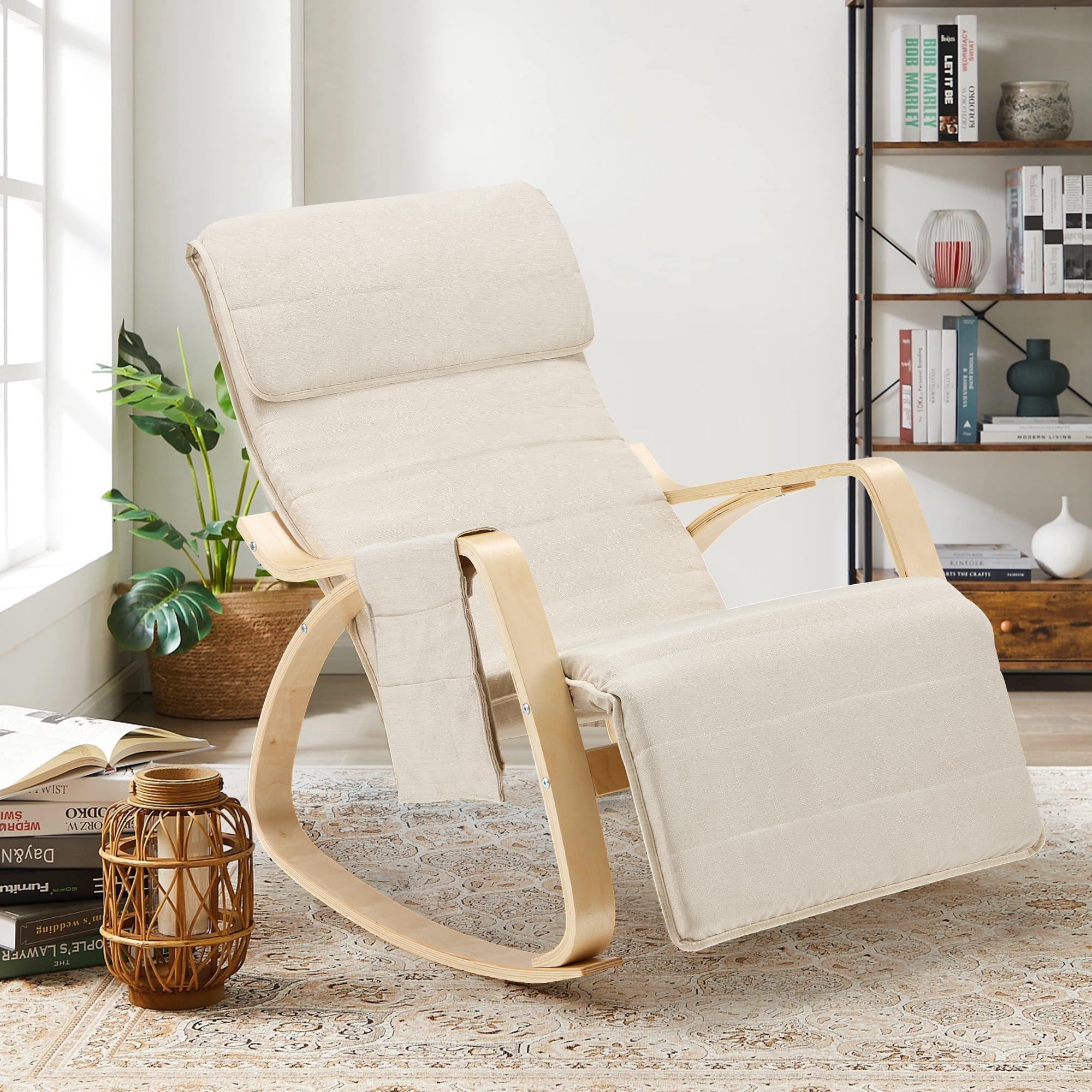 JOMEED Cozy Nursery Rocking Chair with Fabric Padded Seat, Wooden Base ...