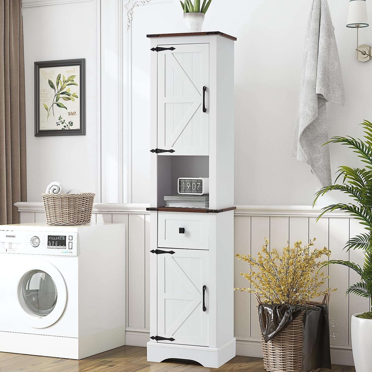 JOMEED Tall Bathroom Storage Cabinet, 68" Farmhouse Linen Tower with ...