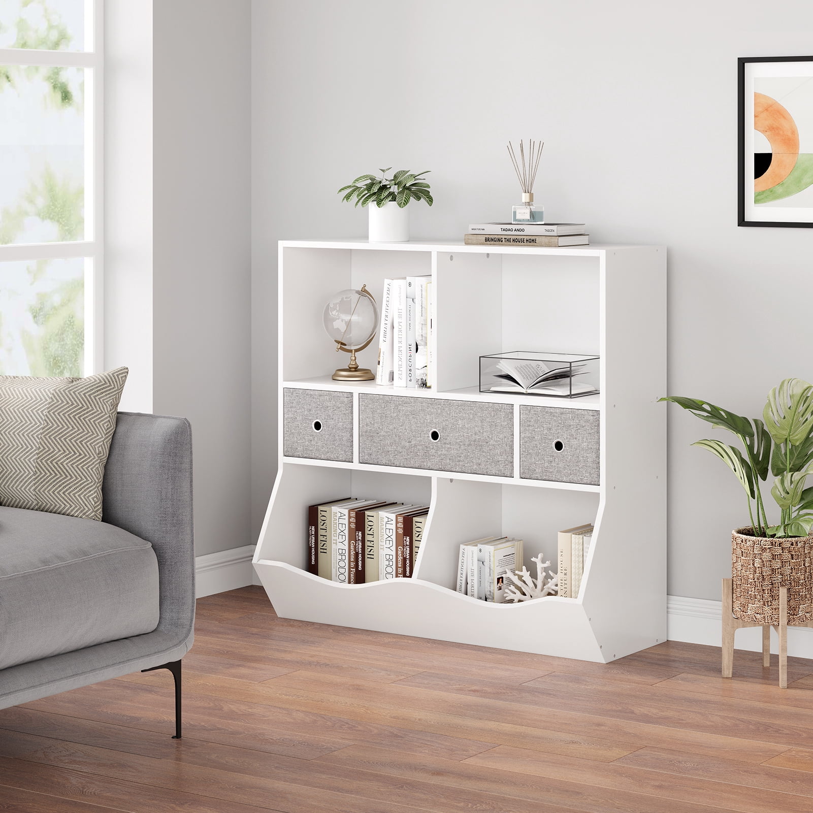 JOMILLY Kids Bookshelf and Bookcase Toy Storage Multi Shelf with Cubby ...