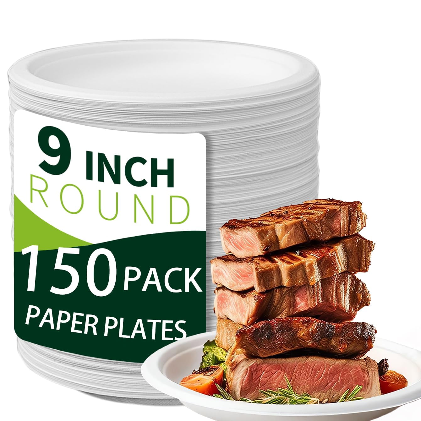 JOMMIE CHEN 150 Pack Paper Plates AFN19 Inch Sugarcane Fiber White ...