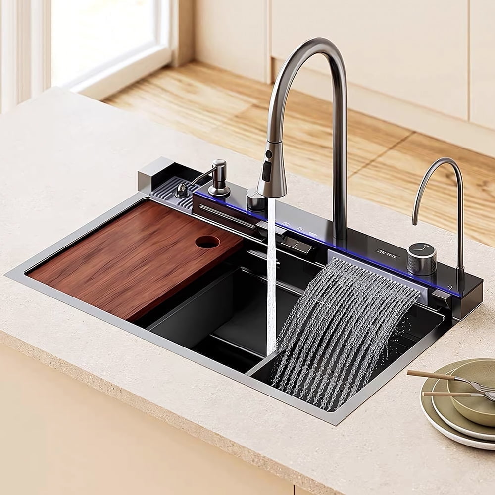 Water Curtain Cave Stainless Steel Sink 750 x 450 x 355 mm 60 cm Hose 3 ...