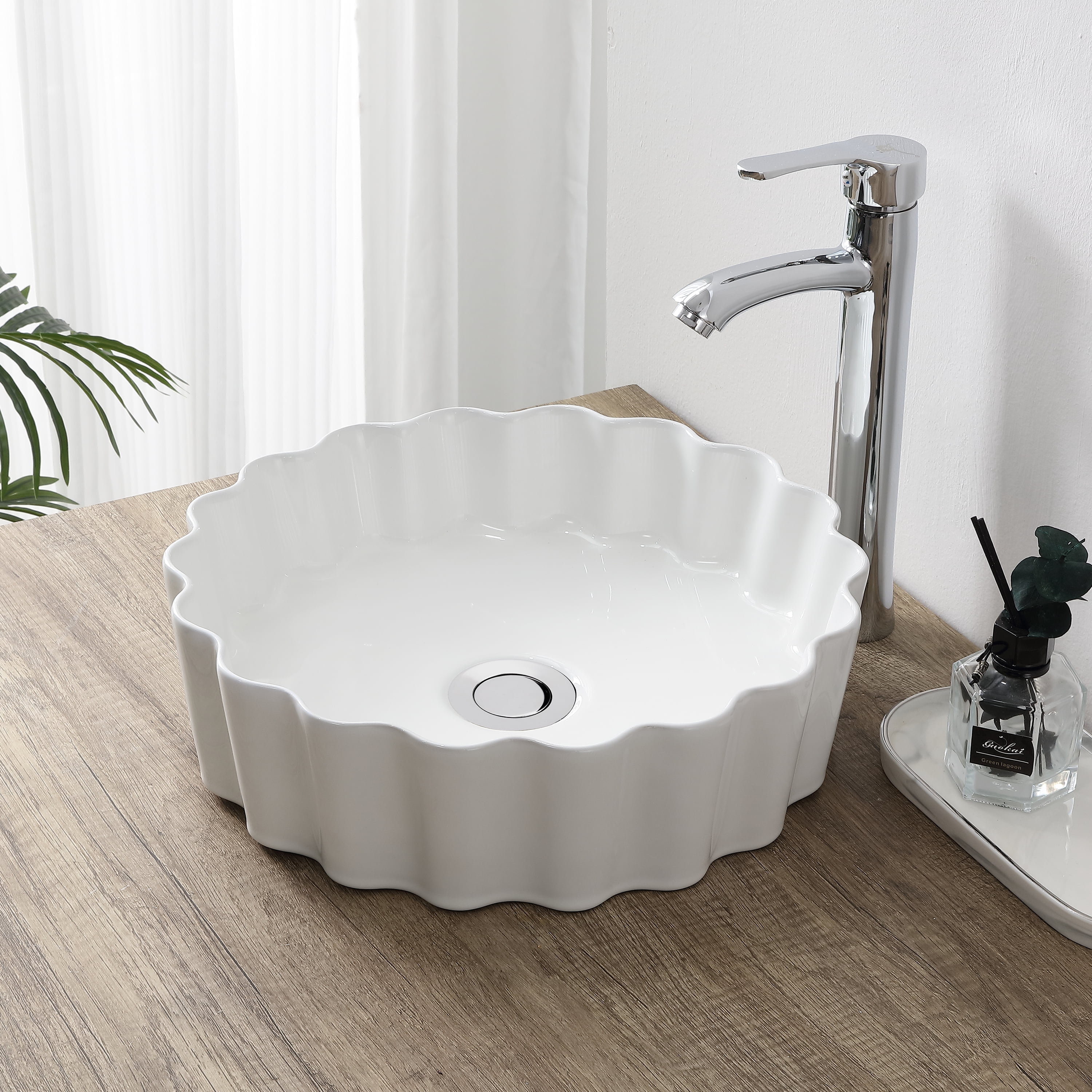 JONATHAN Y 15" Round Bathroom Vessel Sink, White Ceramic Basin, Art ...