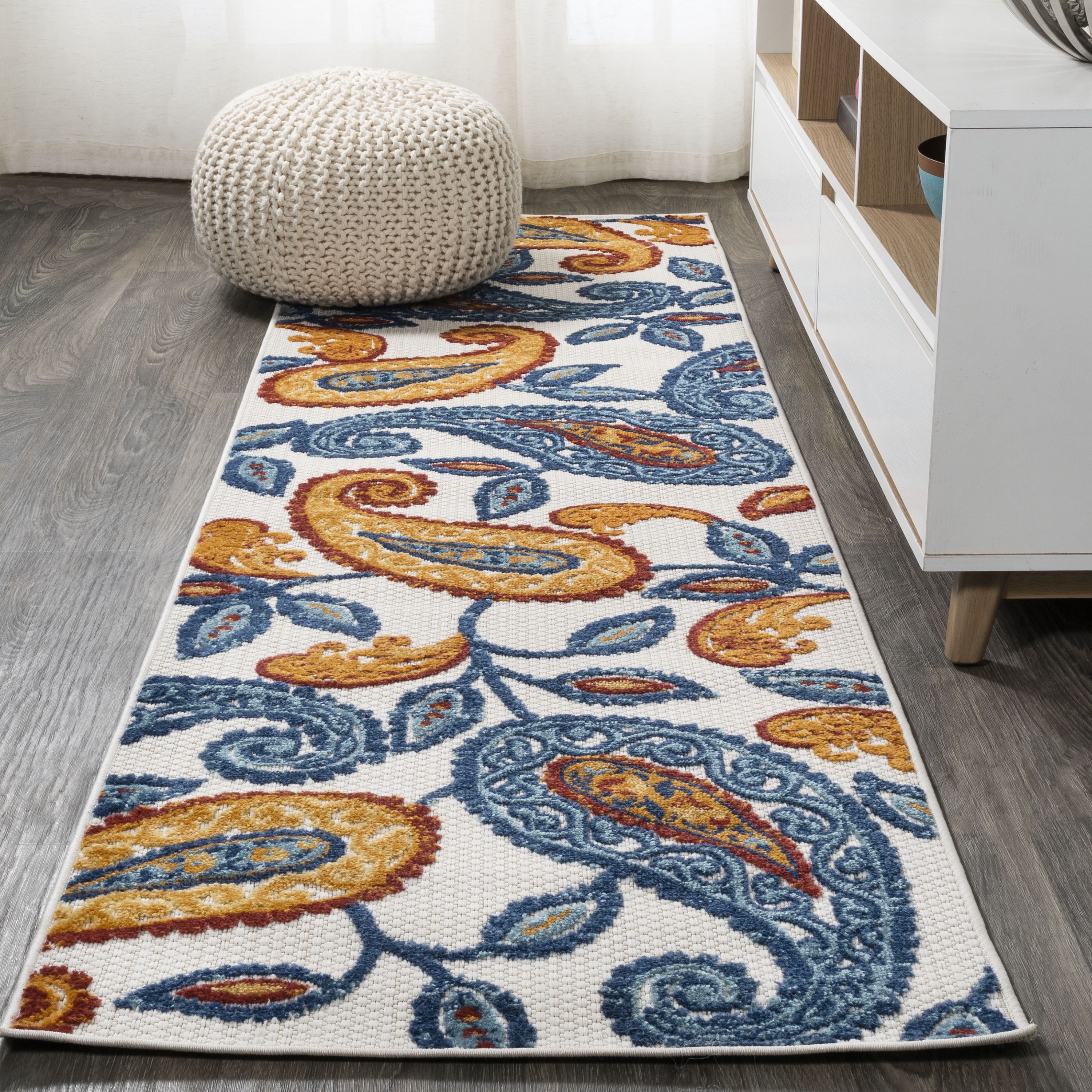 JONATHAN Y AMALFI COAST 2 x 10 Runner Rug, Julien Paisley - Orange/Blue ...
