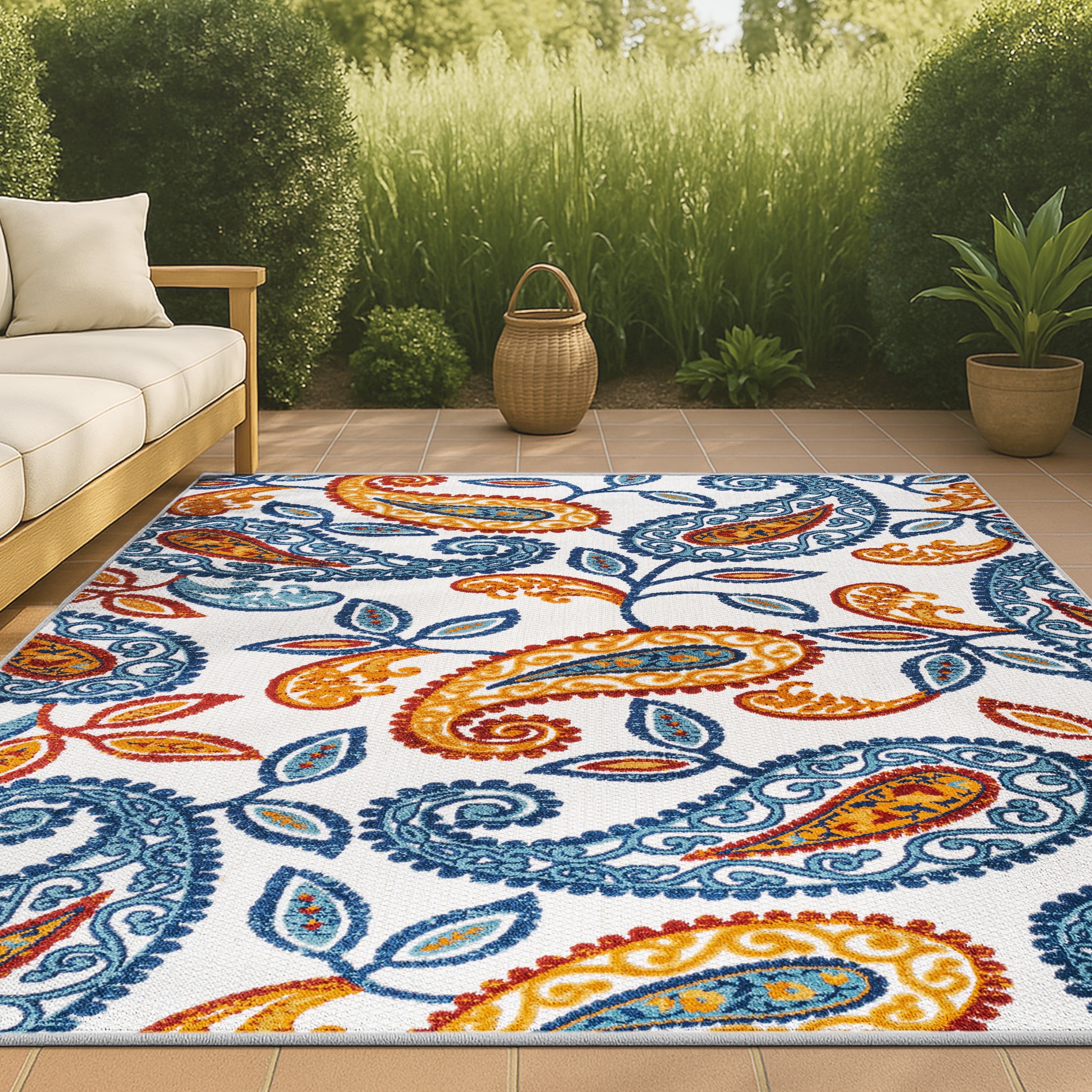 JONATHAN Y AMALFI COAST 3 x 5 Area Rug, Julien Paisley - Orange/Blue ...