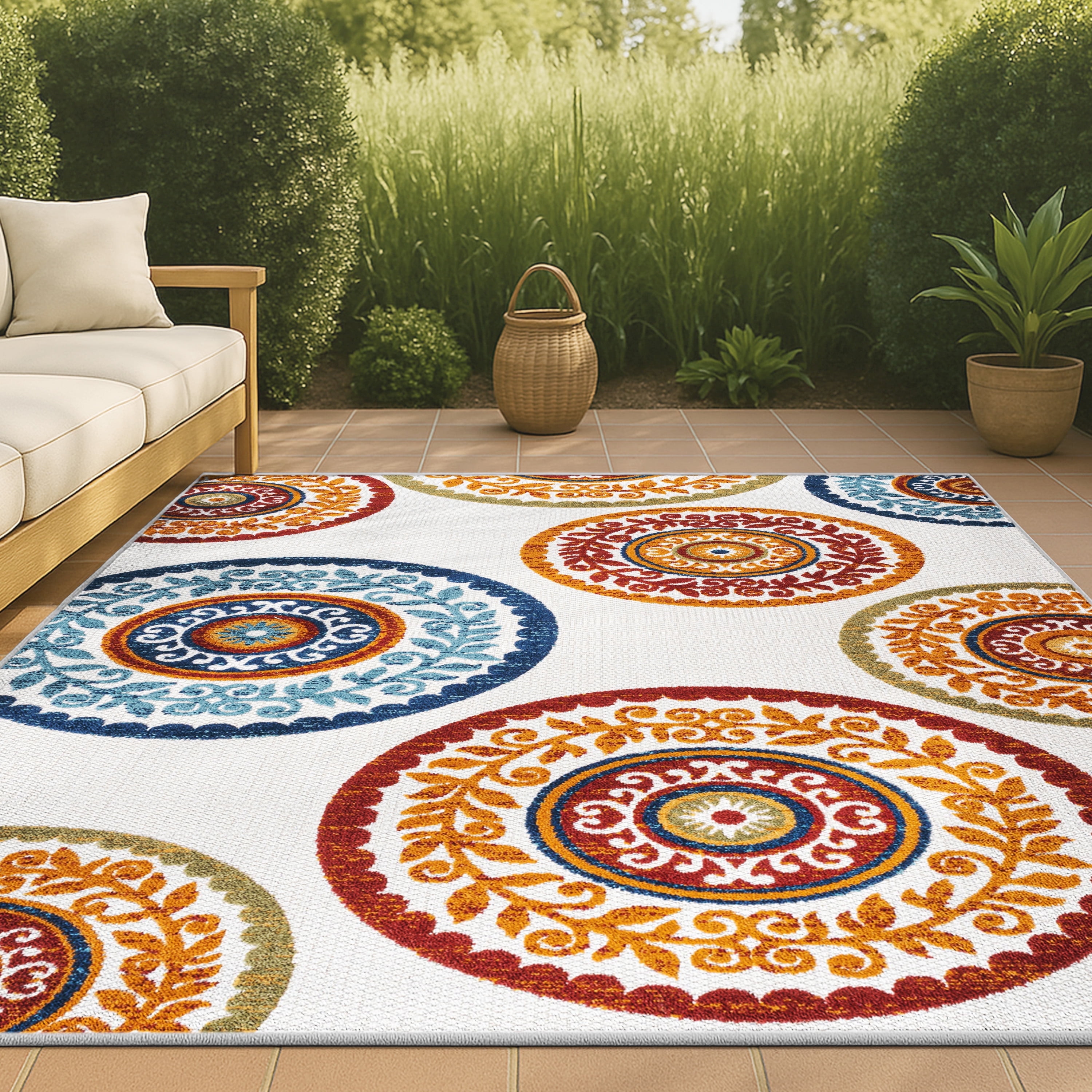 JONATHAN Y AMALFI COAST 8 x 10 Area Rug, Circus Medallion - Red/Blue ...