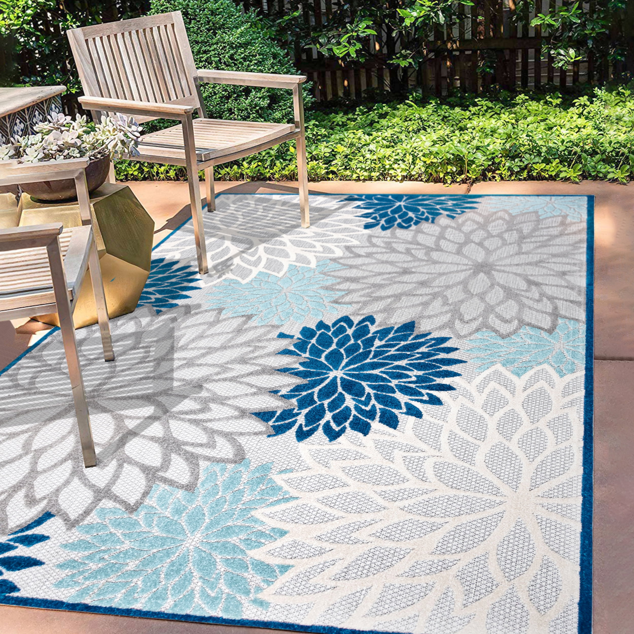 JONATHAN Y AMC109A-5 Minori Floral High-Low Blue/Gray 5 ft. x 8 ft. Indoor/Outdoor Area Rug ...