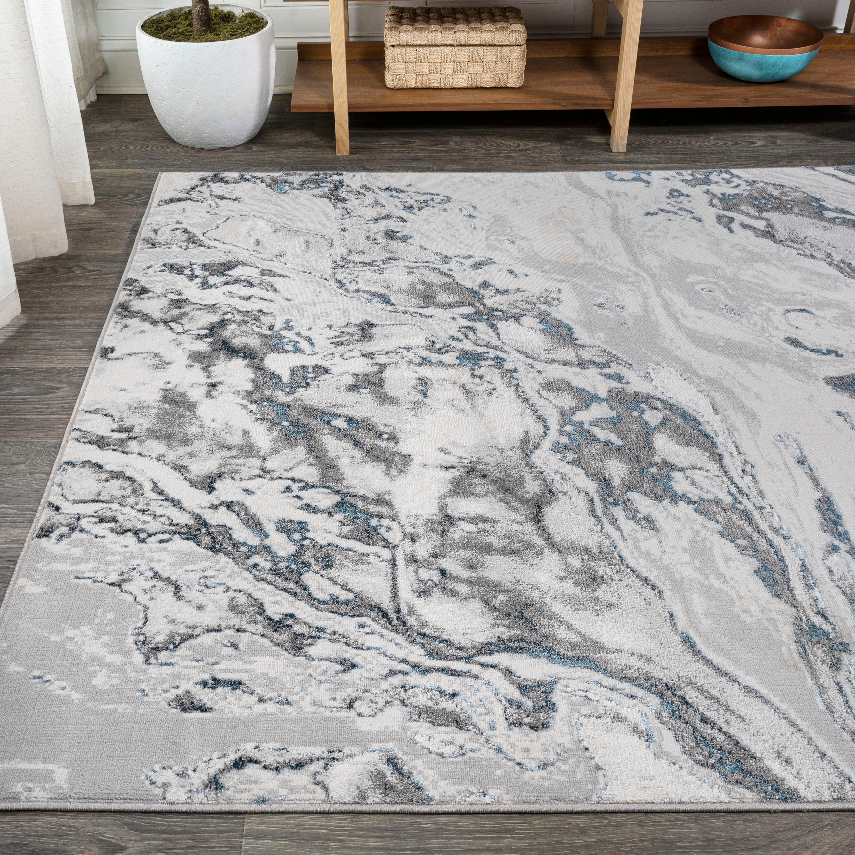 JONATHAN Y Batten Marbled Abstract Area Rug 8 X 10 - Gray/Blue ...