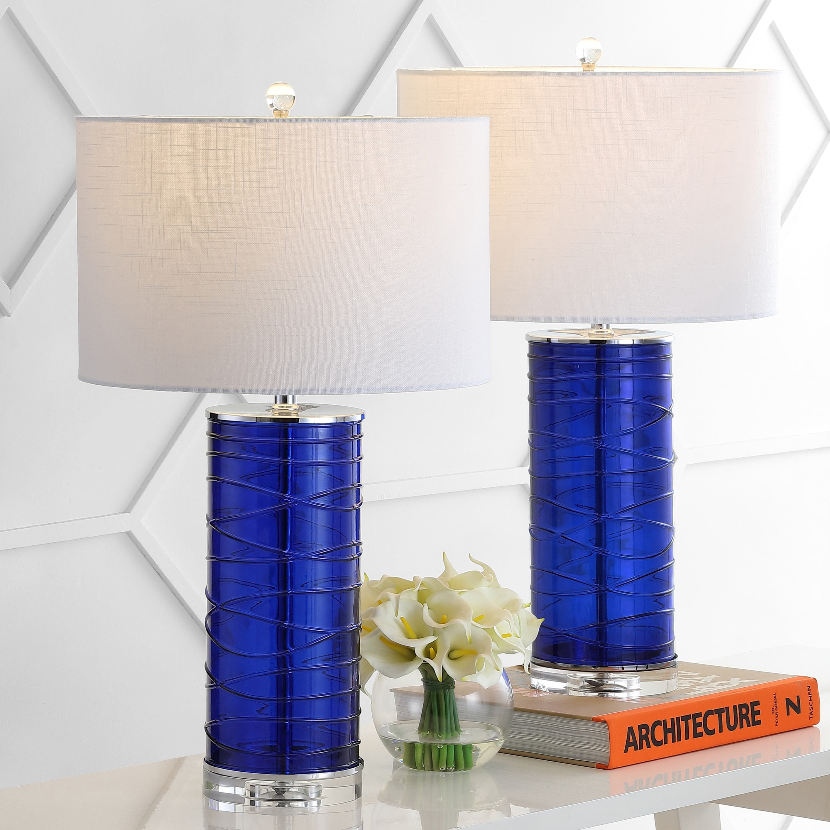 JONATHAN Y Coco 27.5" Modern Fused Glass Cylinder LED Table Lamp ...