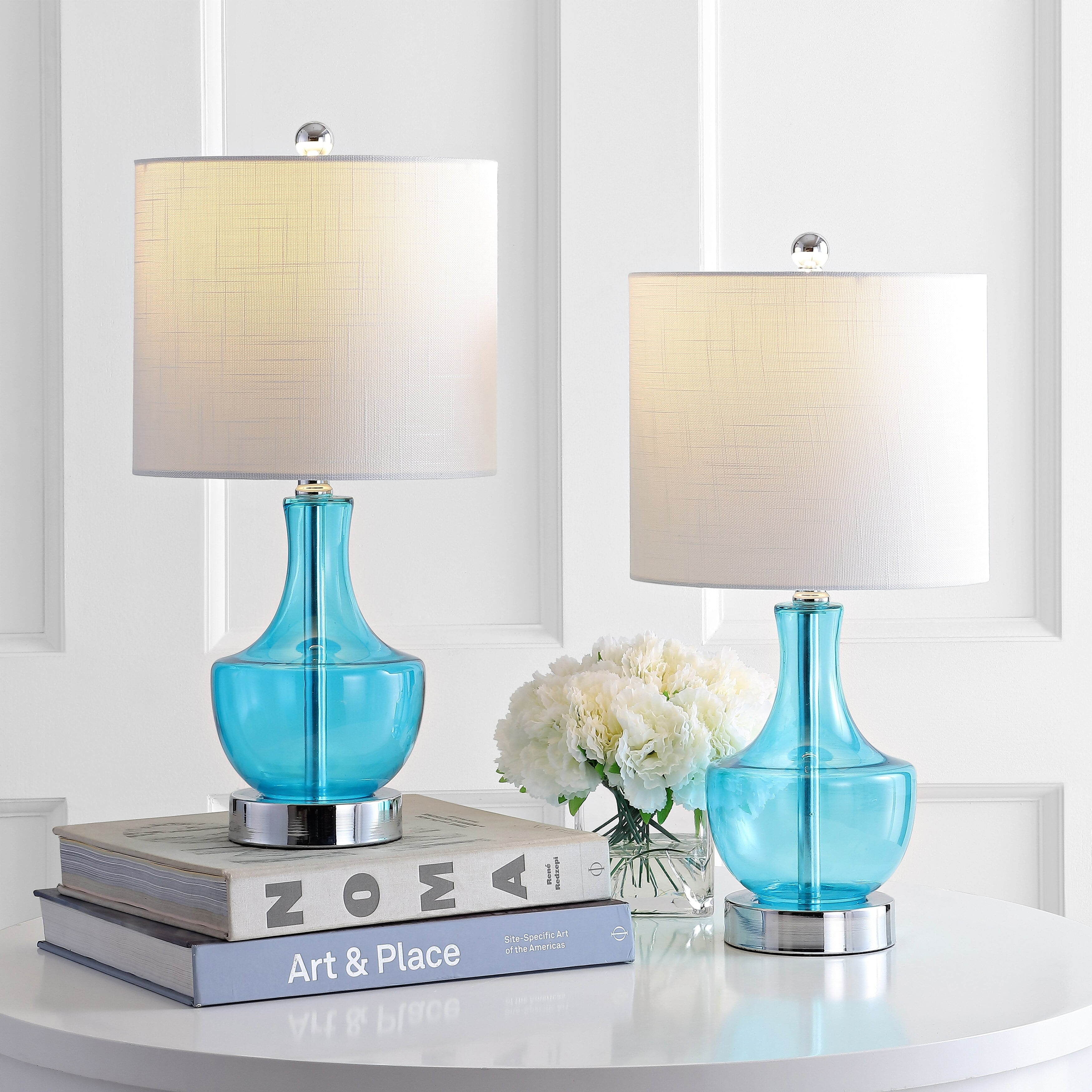 JONATHAN Y Colette 20" Mini Glass LED Table Lamp, Silver by Set of 2 ...