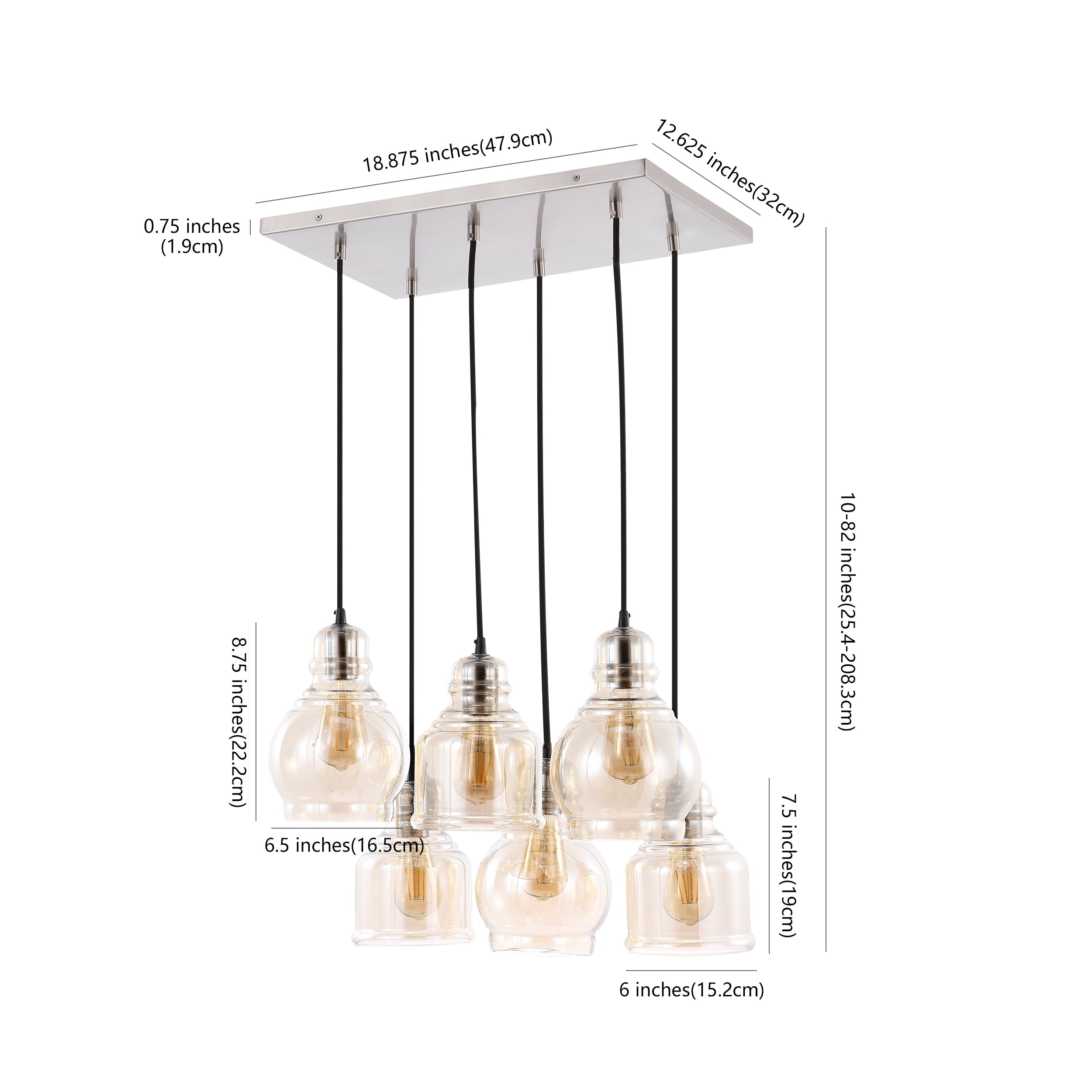 JONATHAN Y Cooper 18.88" 6-Light Bohemian Farmhouse Iron/Glass Cluster ...