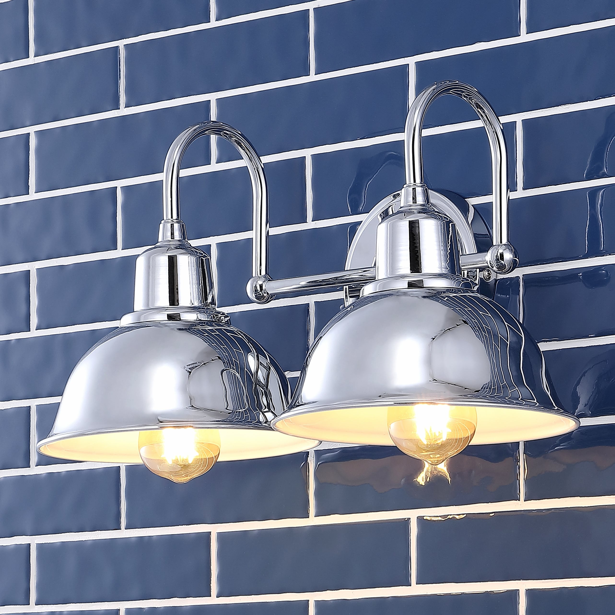 JONATHAN Y Frisco Farmhouse Industrial Iron LED Vanity, Chrome by 2 ...