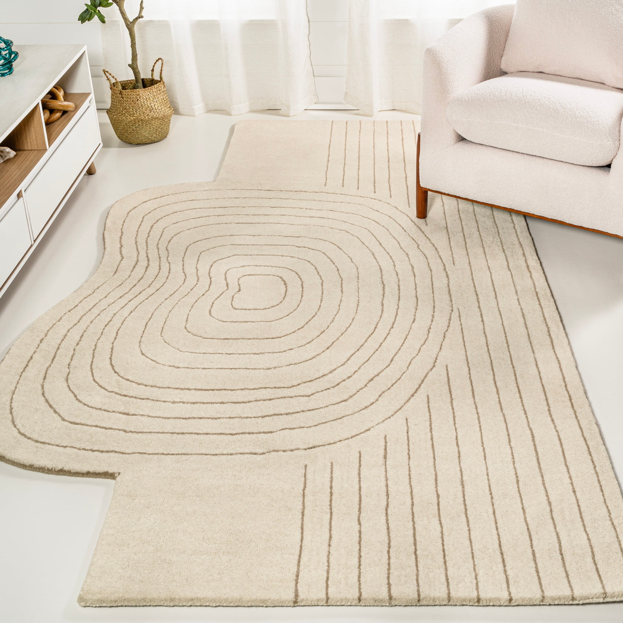 JONATHAN Y GREENE STREET Retro Bohemian Abstract Striped Handwoven Wool Area Rug, 8 x 10, Ivory ...