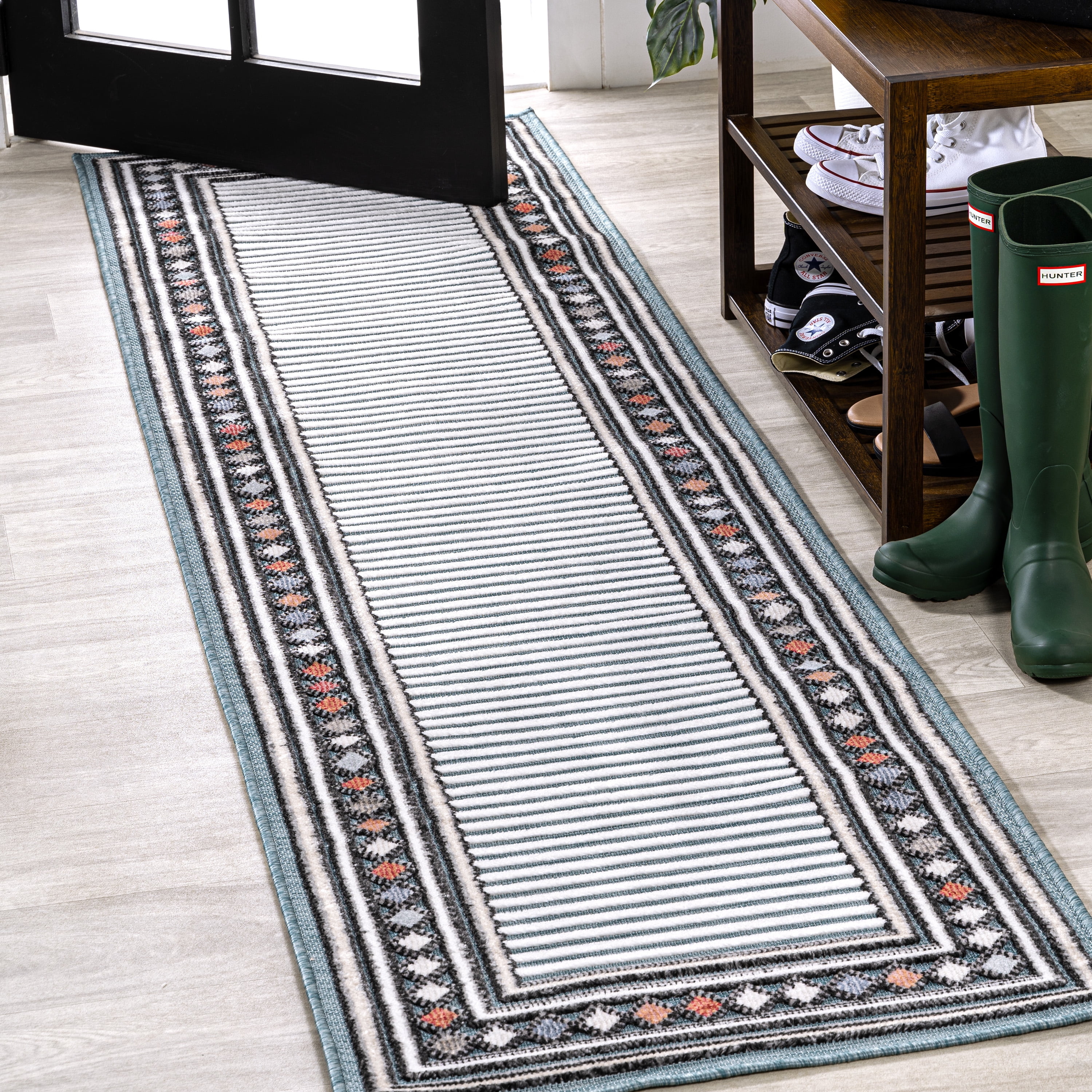 JONATHAN Y HAWAII 2 x 8 Runner Rug, Sebastian Diamond Border - Blue ...