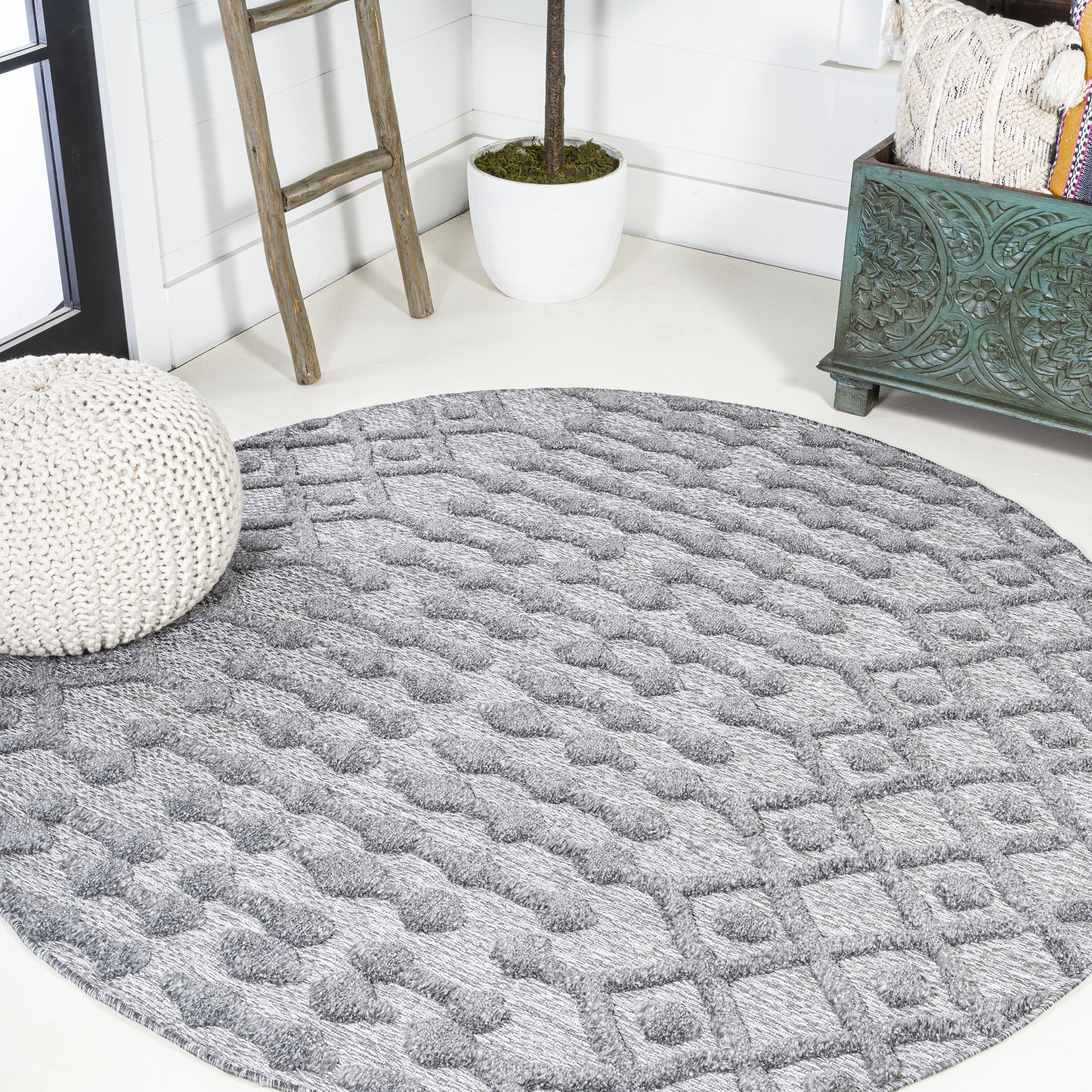 JONATHAN Y IBZ103A-5R Peralta Moroccan Diamond Dark Gray 5' Round Indoor/Outdoor Area Rug ...