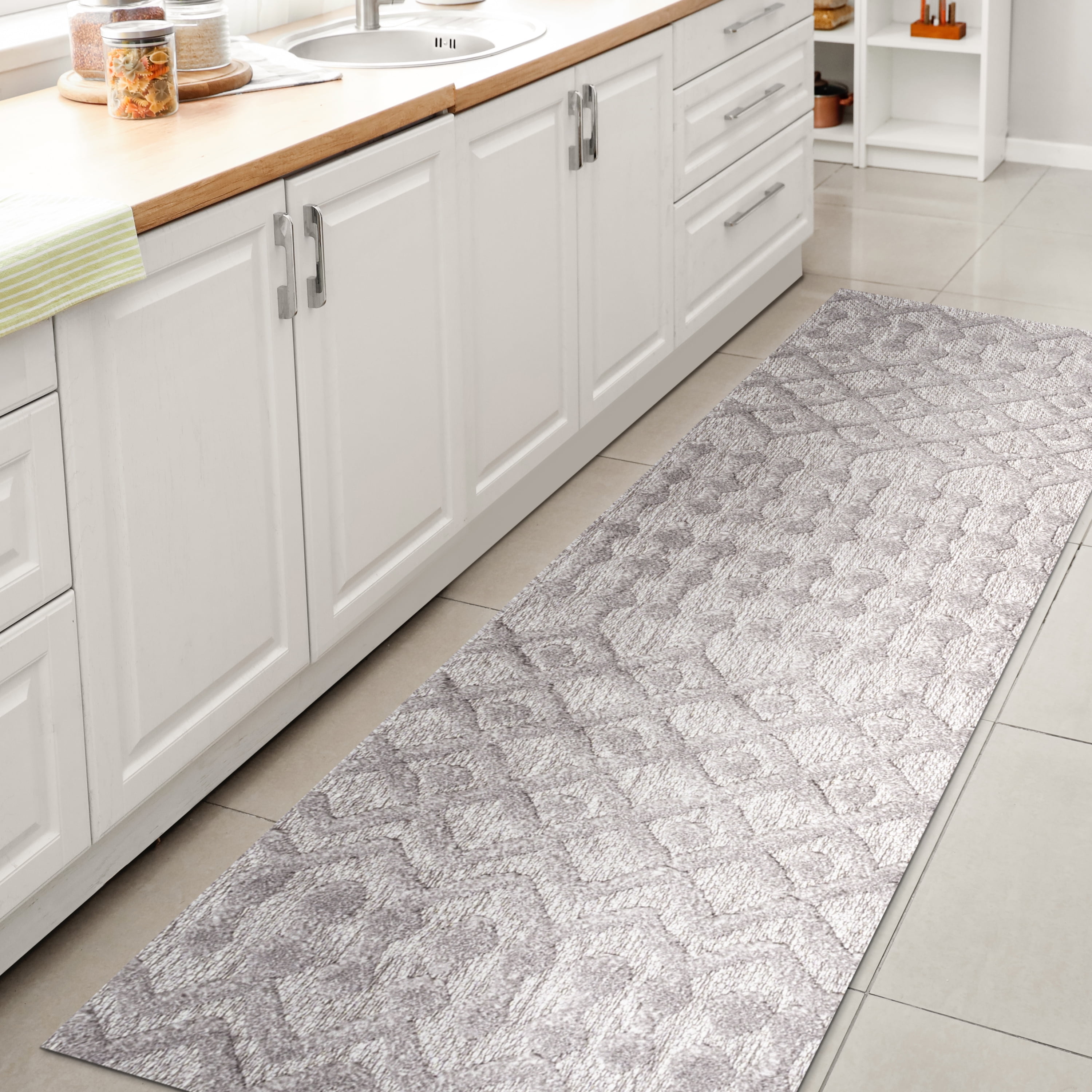 JONATHAN Y IBIZA Peralta Moroccan Diamond Light Gray 2 ft. x 8 ft. Indoor/Outdoor Runner Rug ...