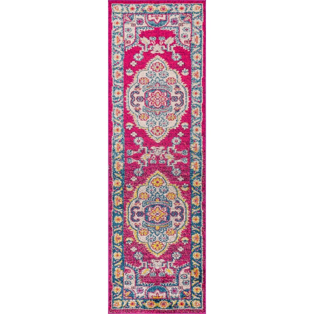 JONATHAN Y JONATHAN Y Boho FLAIR Medallion Area Rug 2 X 8 - Pink/Cream ...