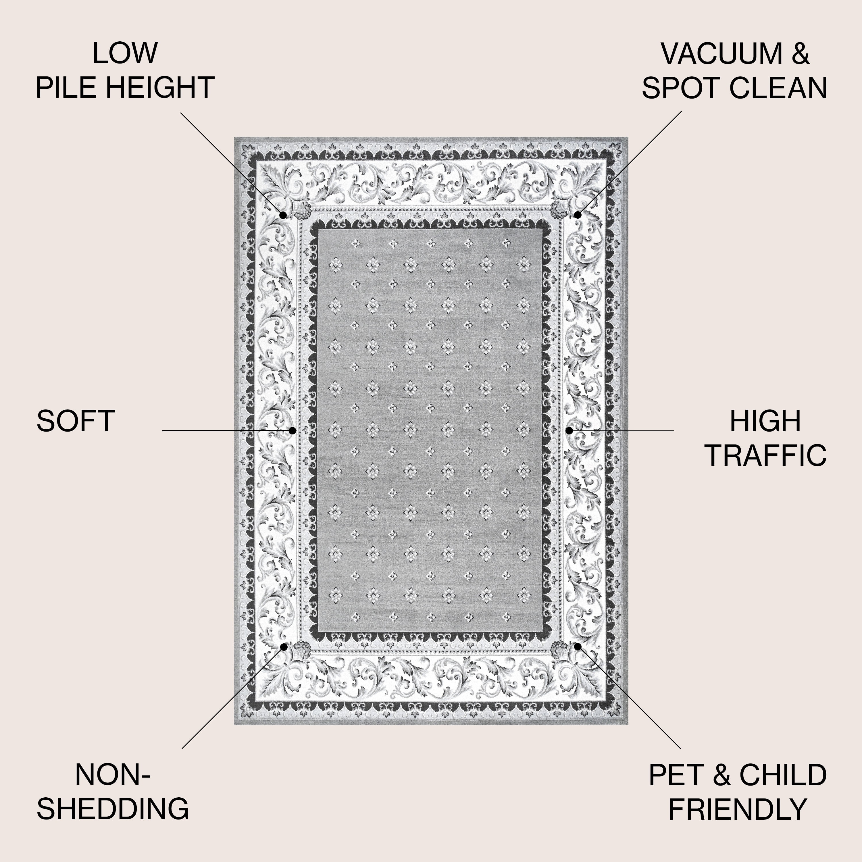 JONATHAN Y JONATHAN Y Marrakesh French Border Area Rug 8 X 10 - Gray ...