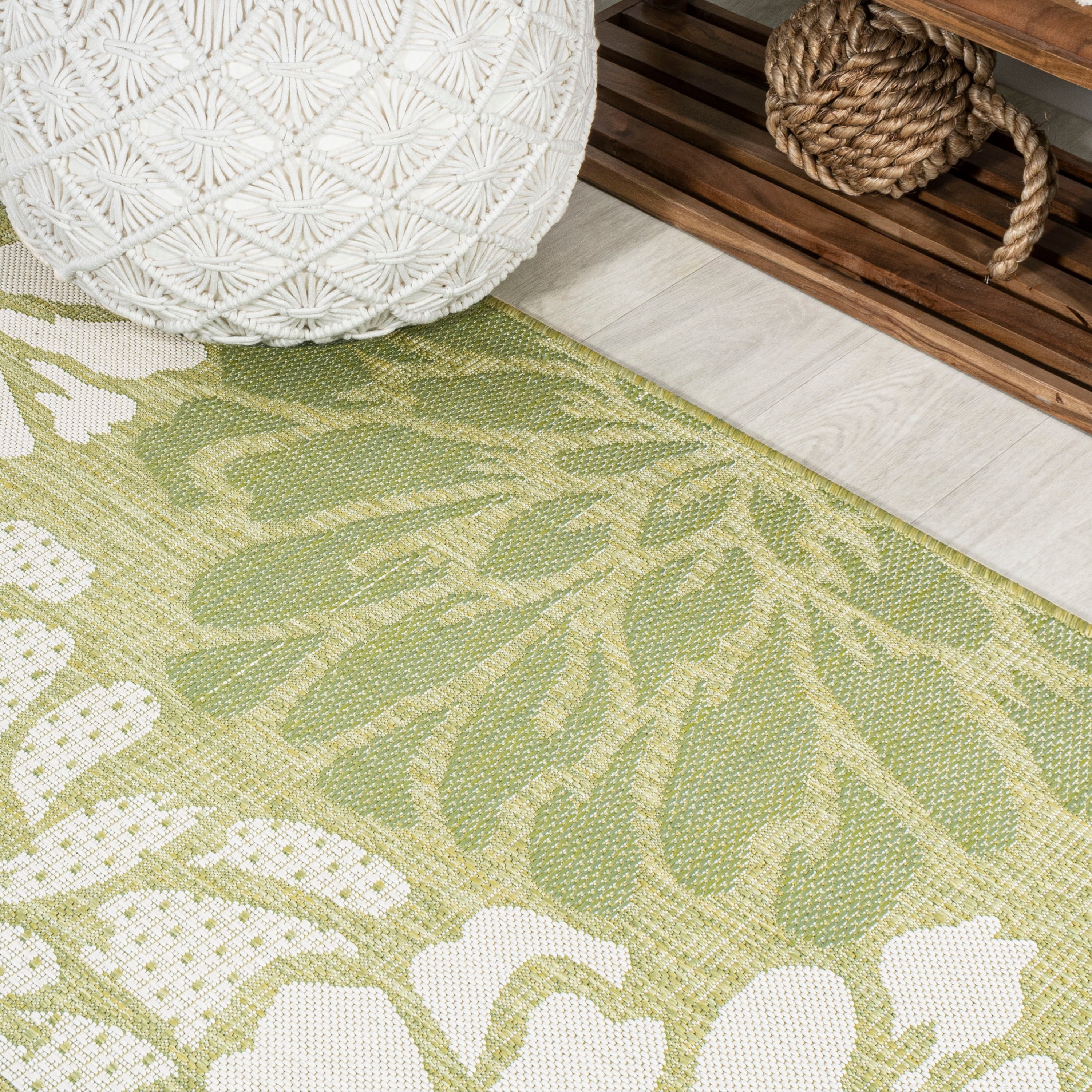 JONATHAN Y Floral Textured Weave Indoor/Outdoor Area Rug 4 X 6 - Green ...