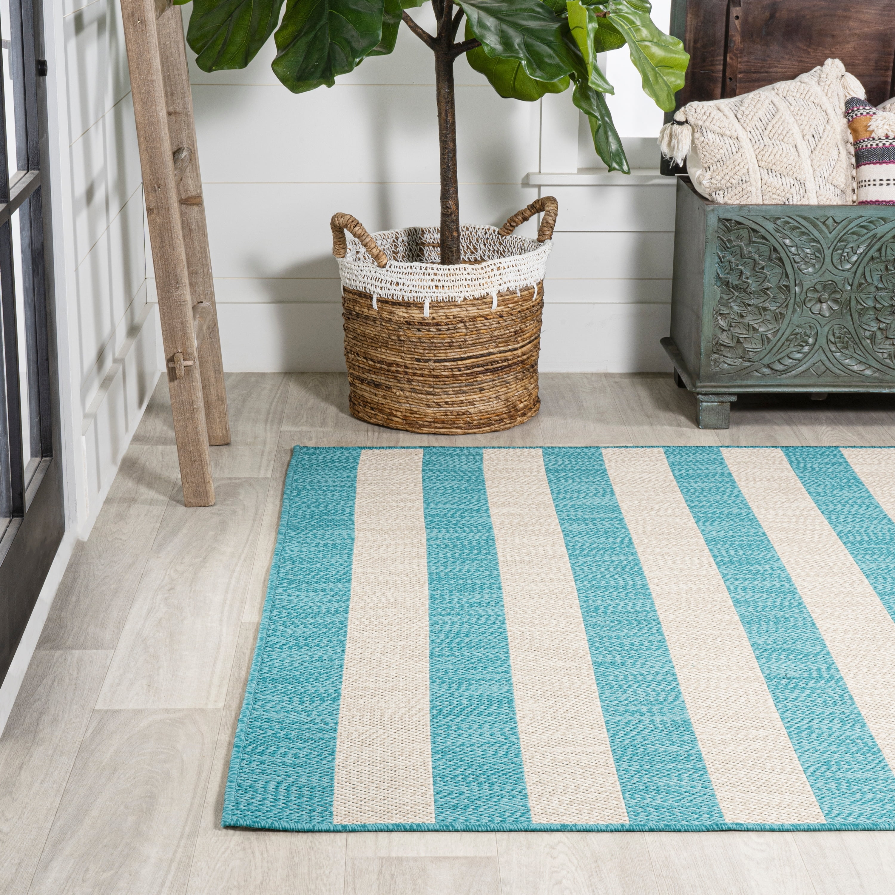 JONATHAN Y JONATHAN Y Vinales Two-Tone Wide Stripe Indoor/Outdoor Area ...