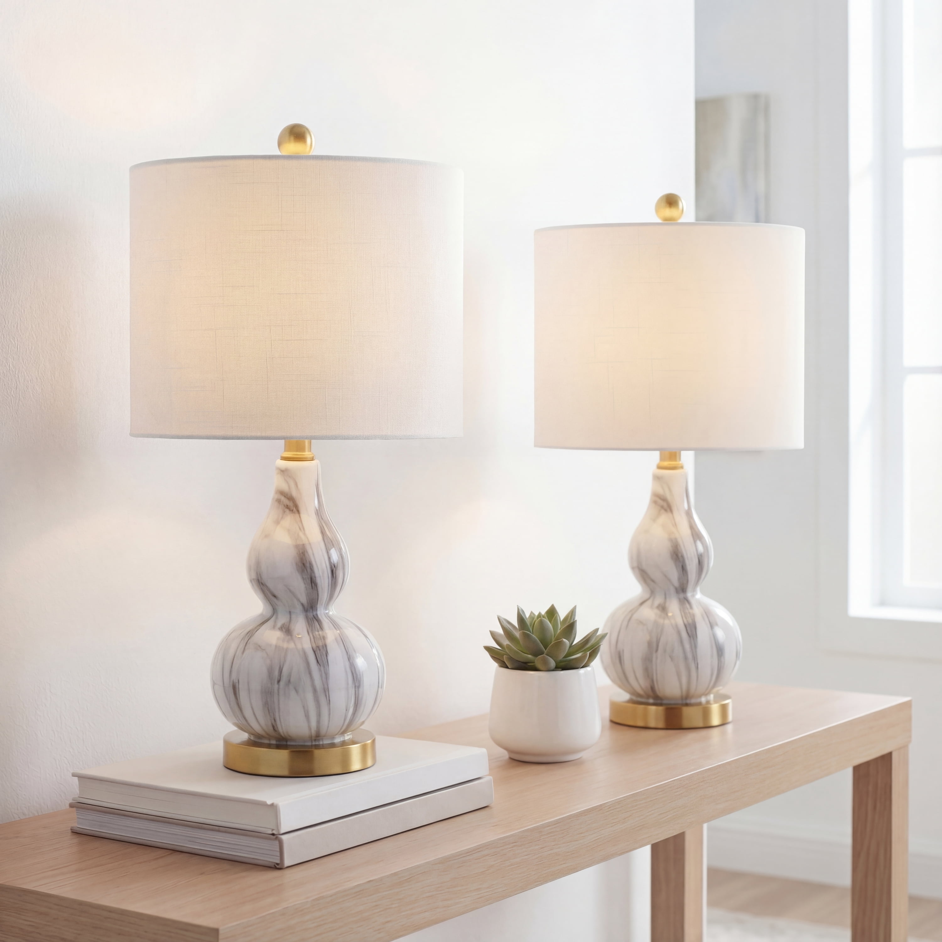 JONATHAN Y Anya 20.5" Mini Glass Table Lamp, Black/White (Set of 2 ...