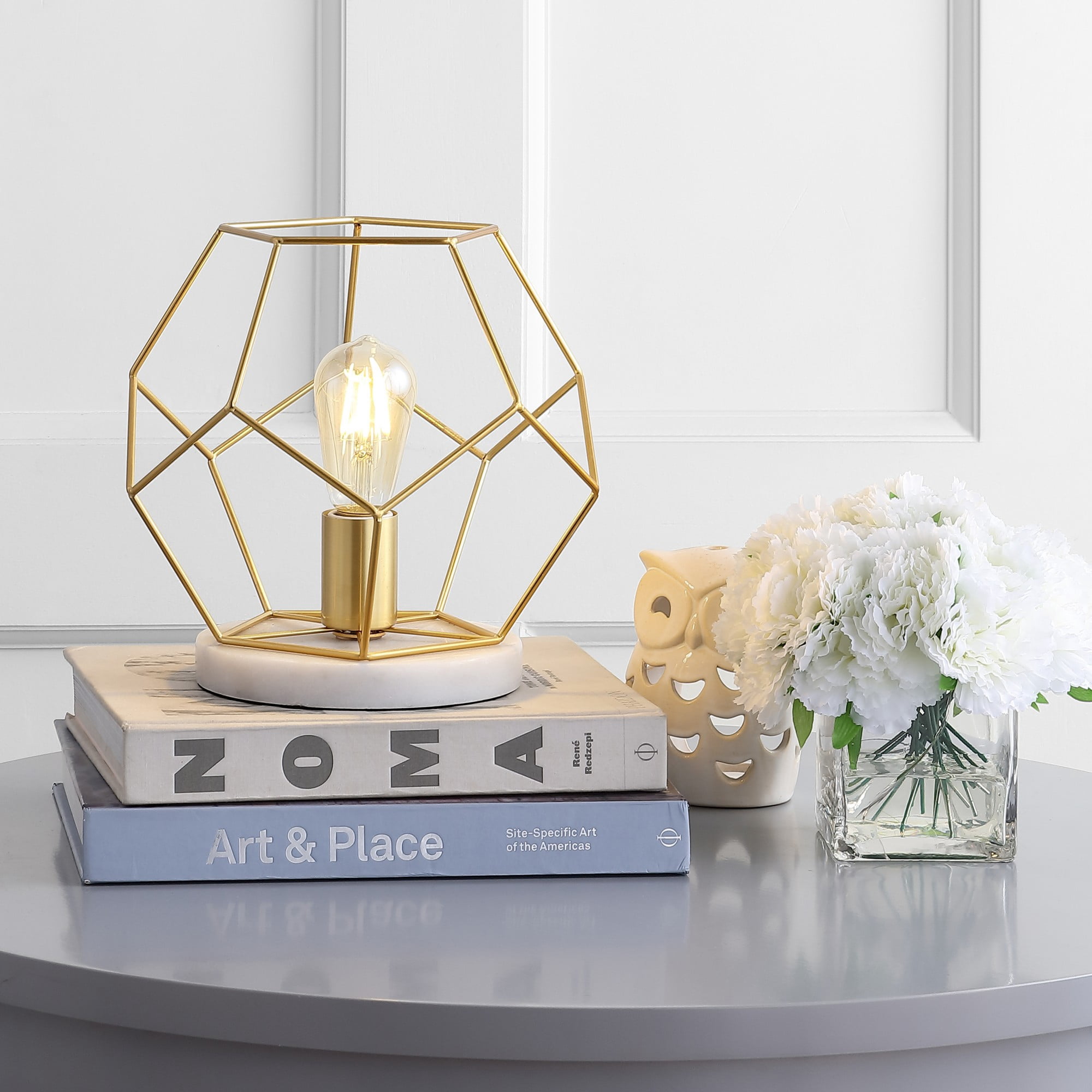 JONATHAN Y JYL1047A James 10" MidCentury Glam Metal/Marble Geometric ...
