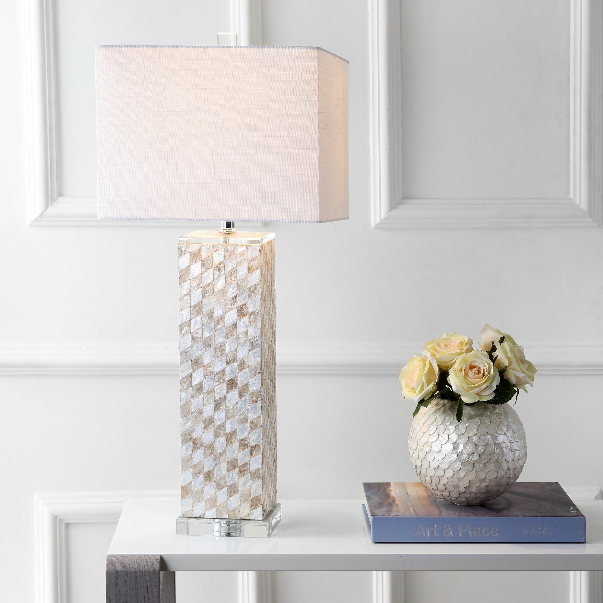 JONATHAN Y Daniel 30.5" Seashell/Crystal LED Table Lamp, Cream ...