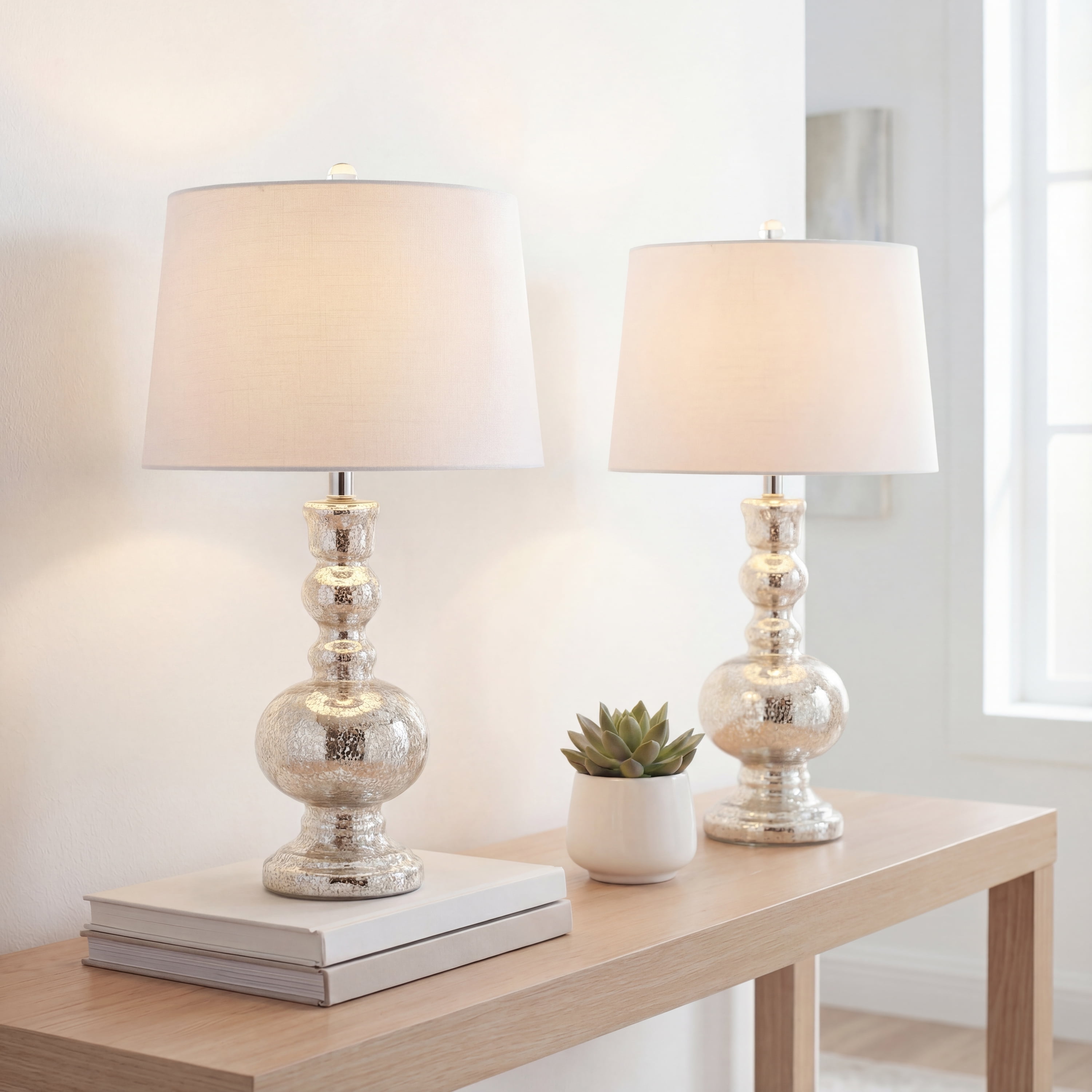 JONATHAN Y Genie 28.5" Glass LED Table Lamp, Mercury Silver (Set of 2 ...