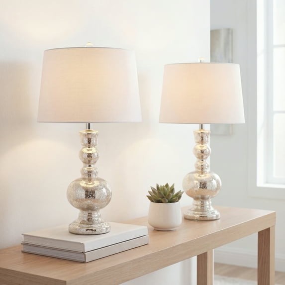 JONATHAN Y Genie 28.5" Glass LED Table Lamp, Mercury Silver (Set of 2 ...