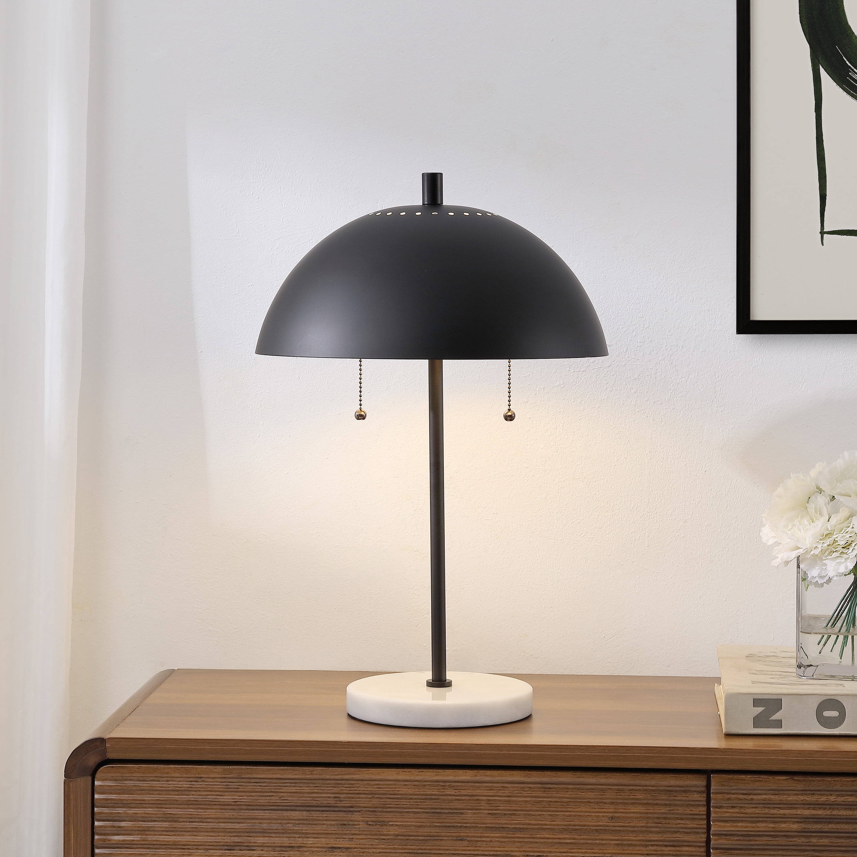 JONATHAN Y Ella 20.7" Dome Metal with Marble Base LED Table Lamp, Black ...