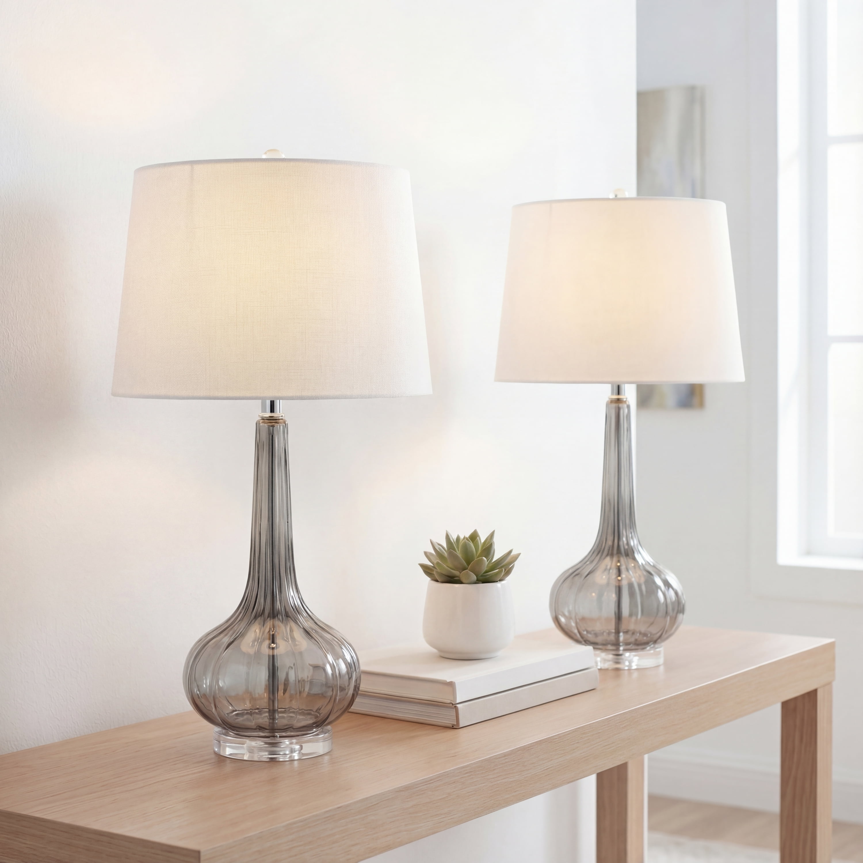 JONATHAN Y Bette 28.5" Glass Teardrop LED Table Lamp, Smoke Gray (Set ...