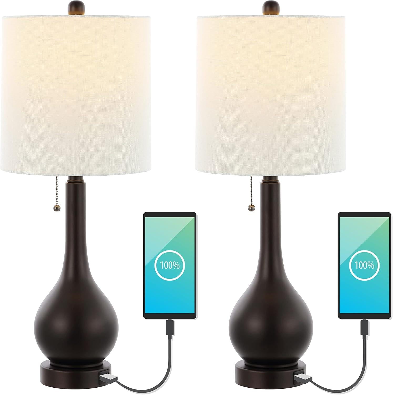 JONATHAN Y JYL1127A-SET2 Tyler 24" Gourd Iron LED Table Lamp, Pull ...