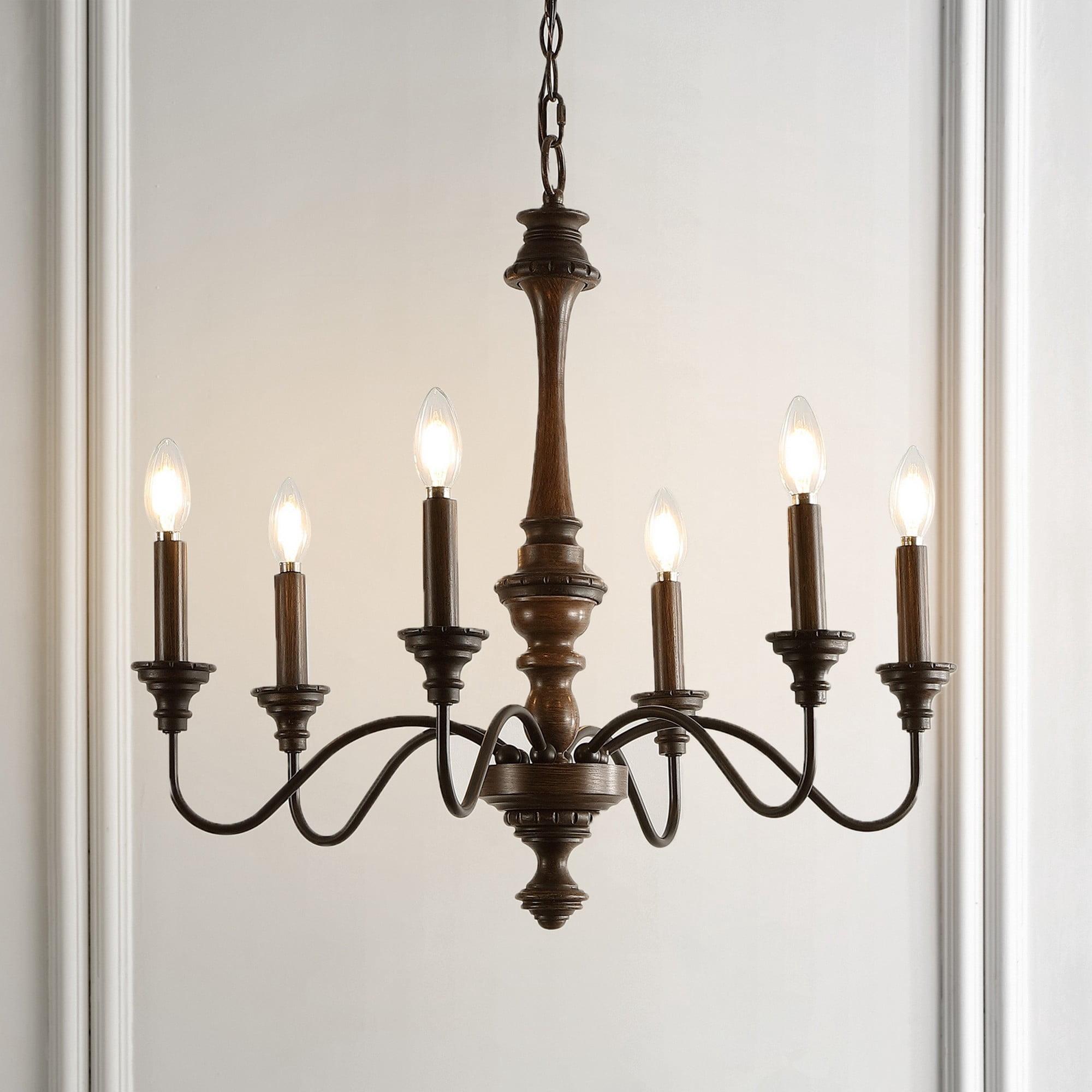 JONATHAN Y Oakley 25" 6-Light Mid-Century Farmhouse Iron LED Chandelier ...