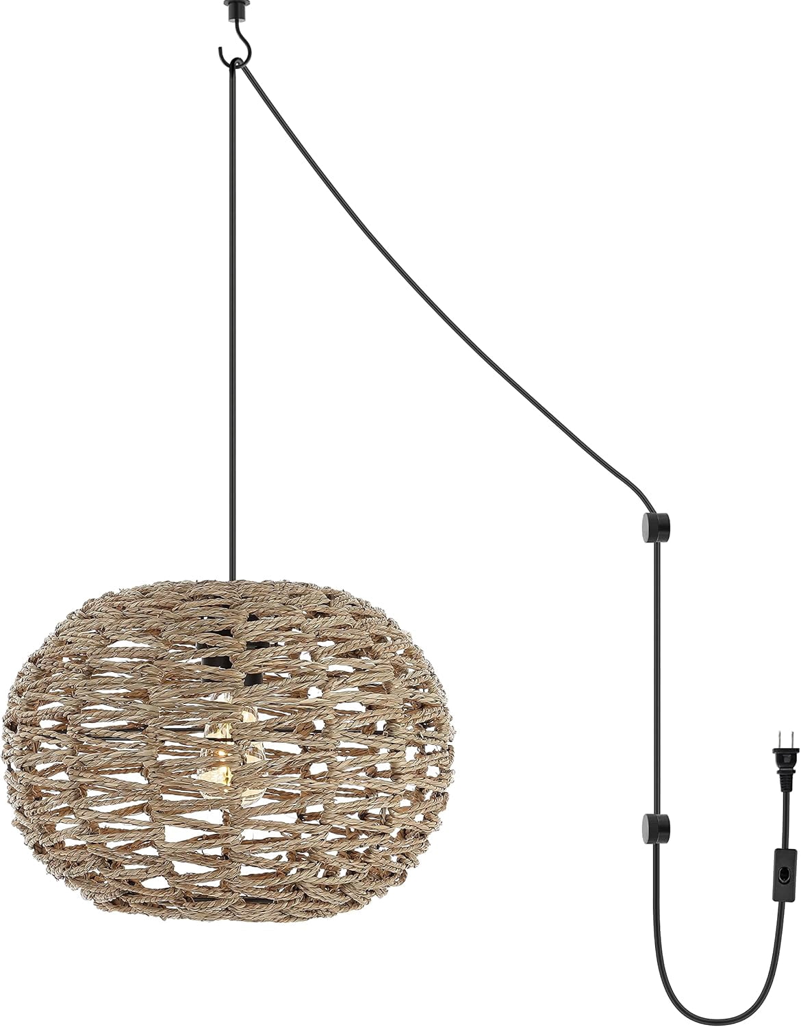 JONATHAN Y JYL1405A Isla 14" 1-Light Farmhouse Coastal Rattan 180" Cord ...