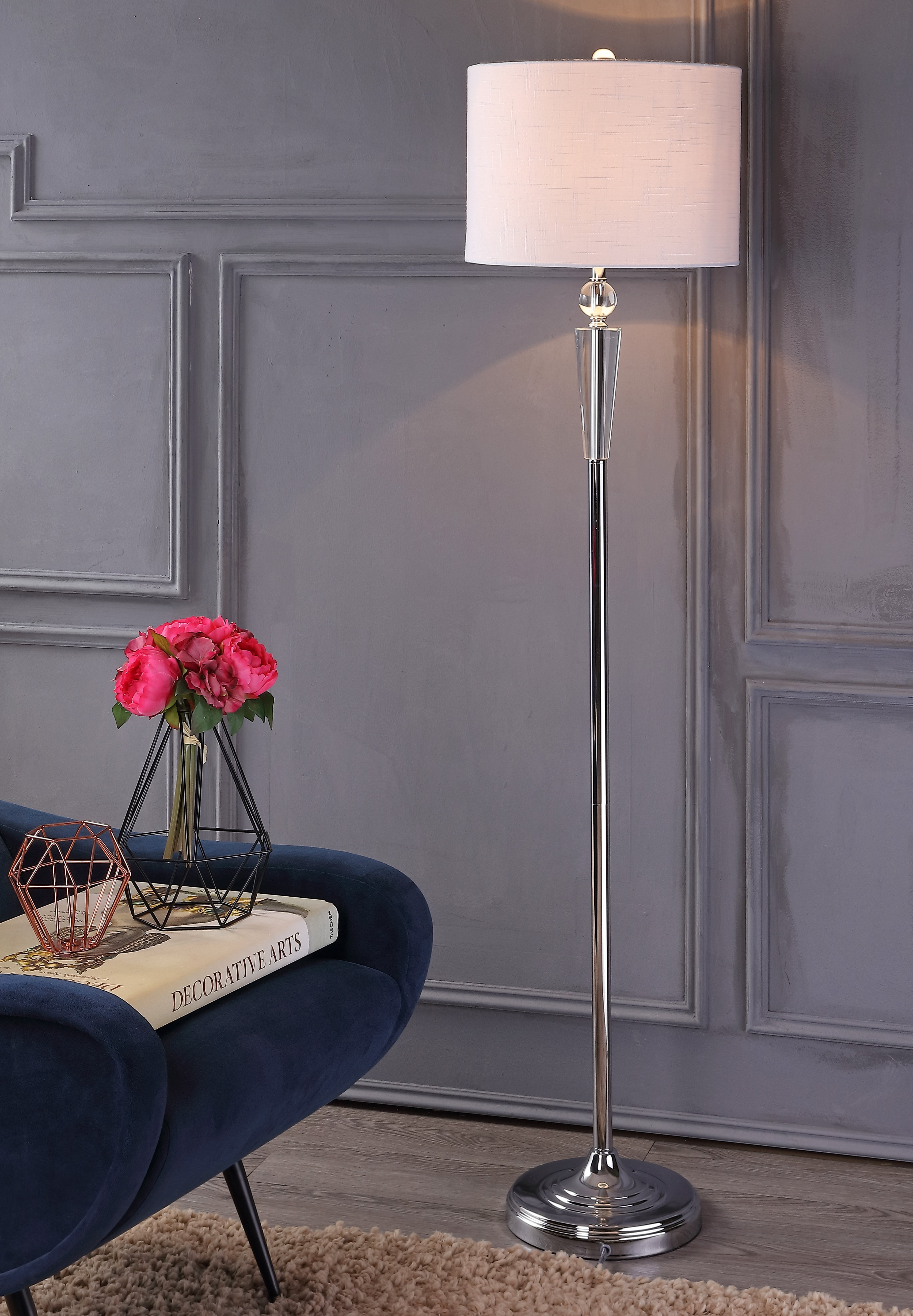 JONATHAN Y Reese 59.5" Crystal LED Floor Lamp, Clear/Chrome, JYL2022A ...